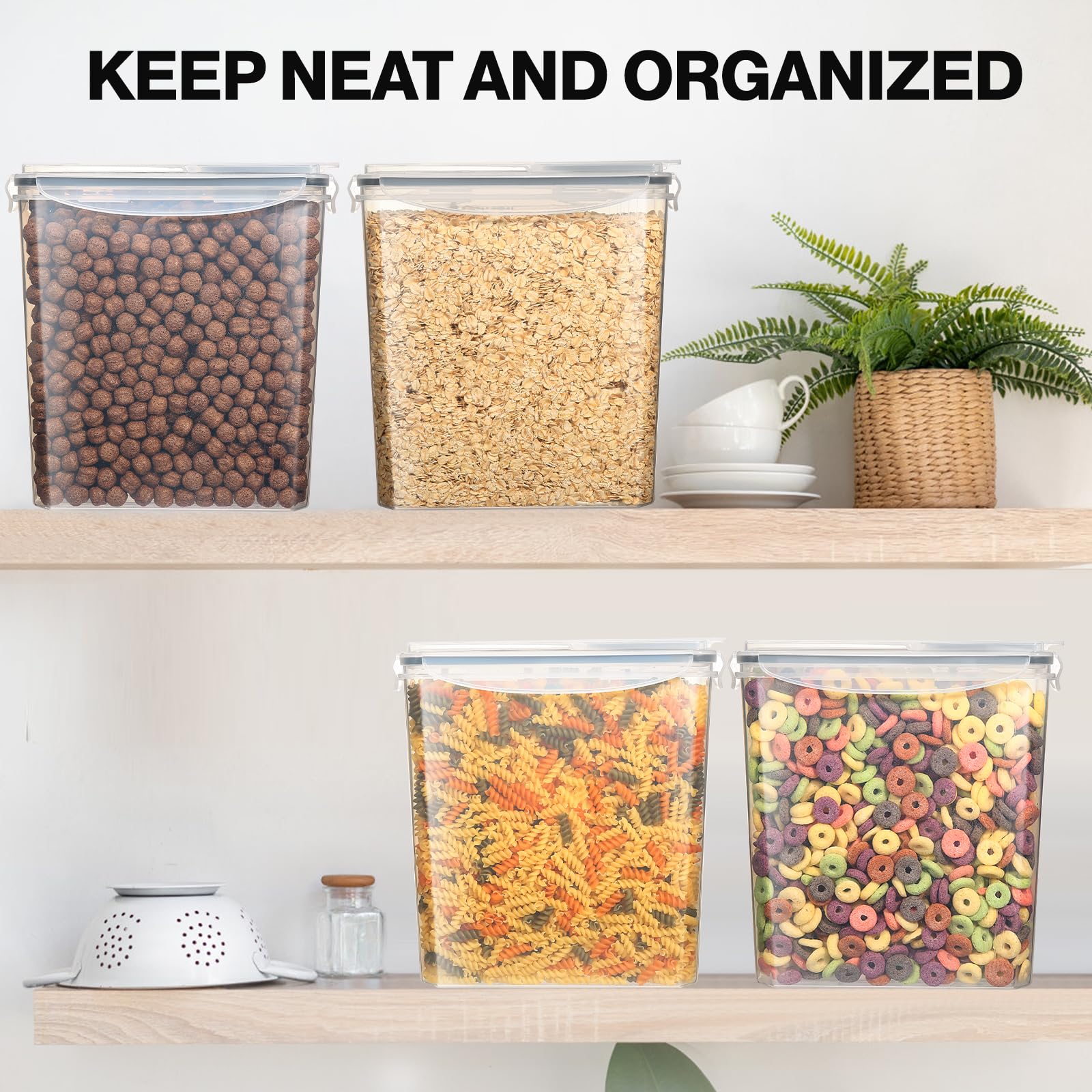 OSTBA APPLIANCE 4 PCS Food Storage Container 3.7L, Cereal Storage Containers with Lid Airtight, Clear Plastic BPA Free Kitchen Storage Containers for Flour, Oats, Careal Dispenser with Labels