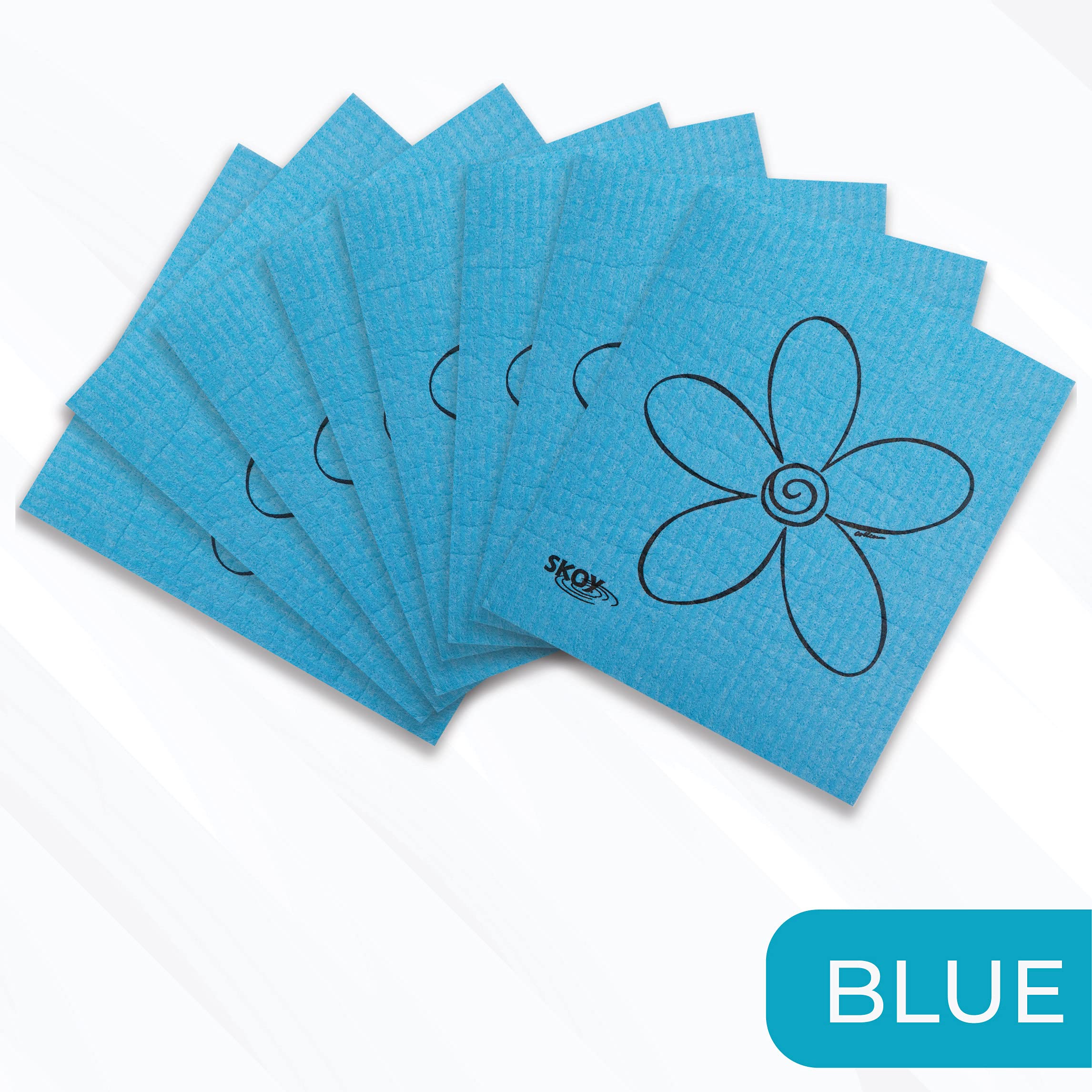 Skoy Cloth, 8-Pack Eco-Friendly and Reusable Swedish Dishcloth, for Kitchen and Household Use, Environmentally Friendly, Plastic-Free, Blue