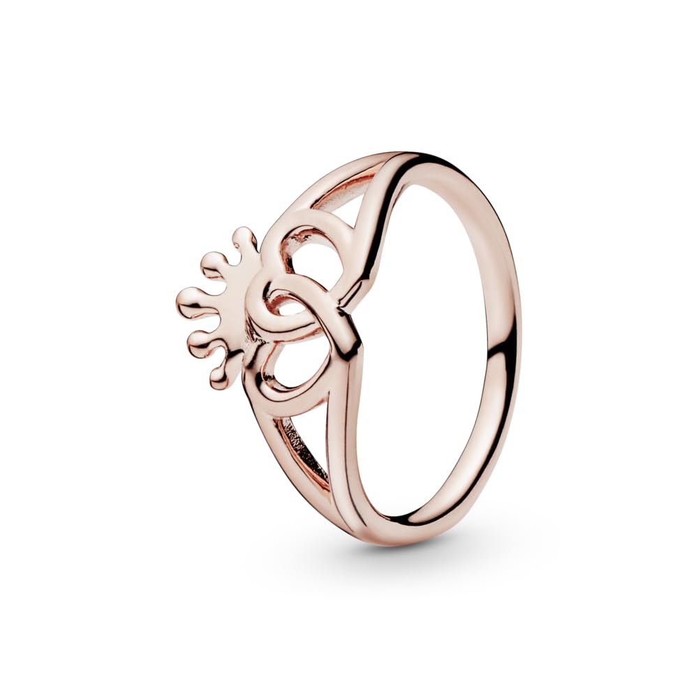 Pandora Crown & Intertwined Hearts Ring - Perfect Promise Ring - Rose Gold Stackable Ring for Women - 14k Rose Gold-Plated Unique Metal Blend - Size 6