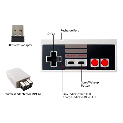 Wireless Game Controller for NES/SNES Classic Mini Edition, 2.4G Wireless Rechargeable Gamepad One Charge Lasts 100 Hours 2 Packs