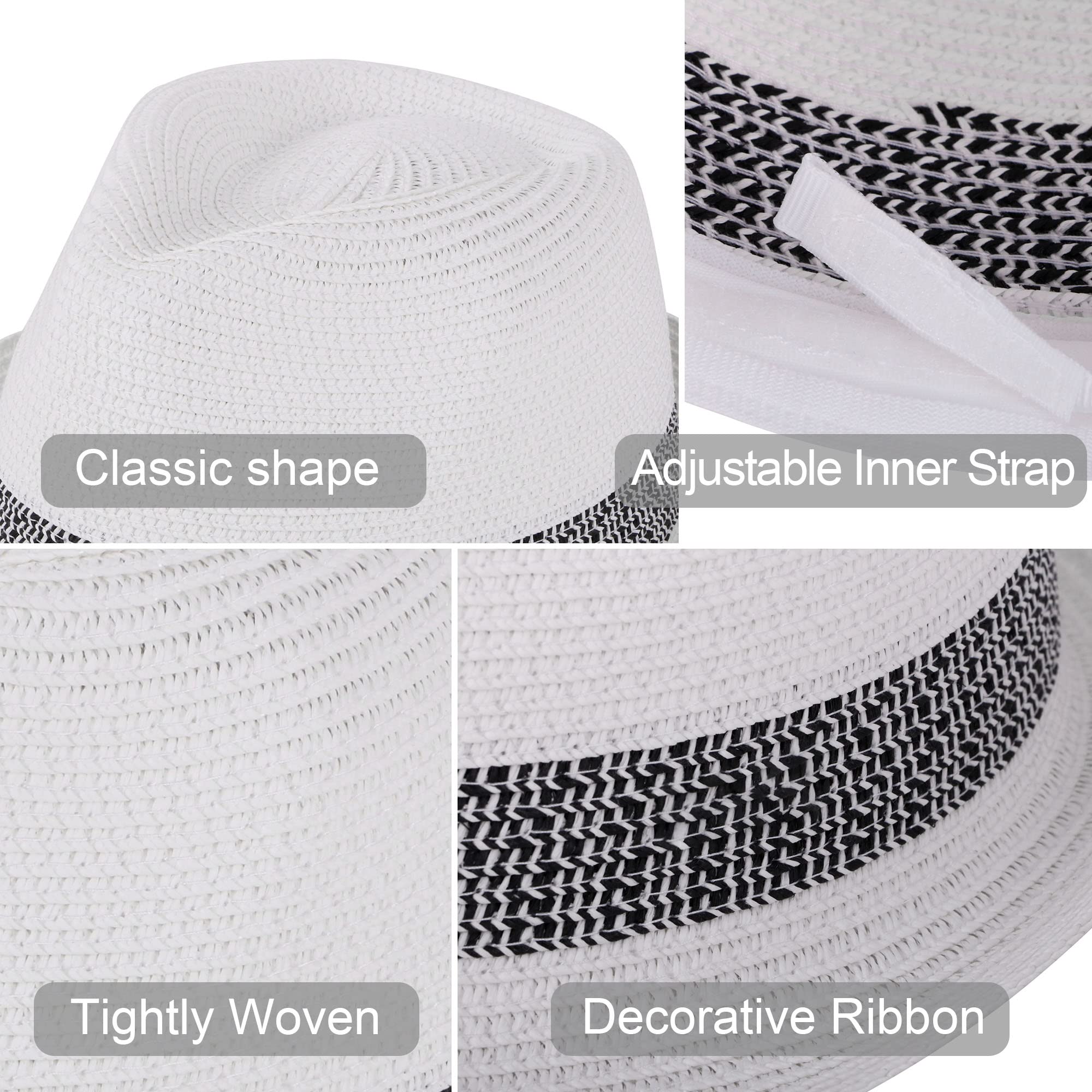 Mens Fedora Hats for Women Straw Packable Hat Women Foldable Mens Straw Sun Hat uv Protection Womens Summer Hat Stylish Straw Hat Men,White,S/M