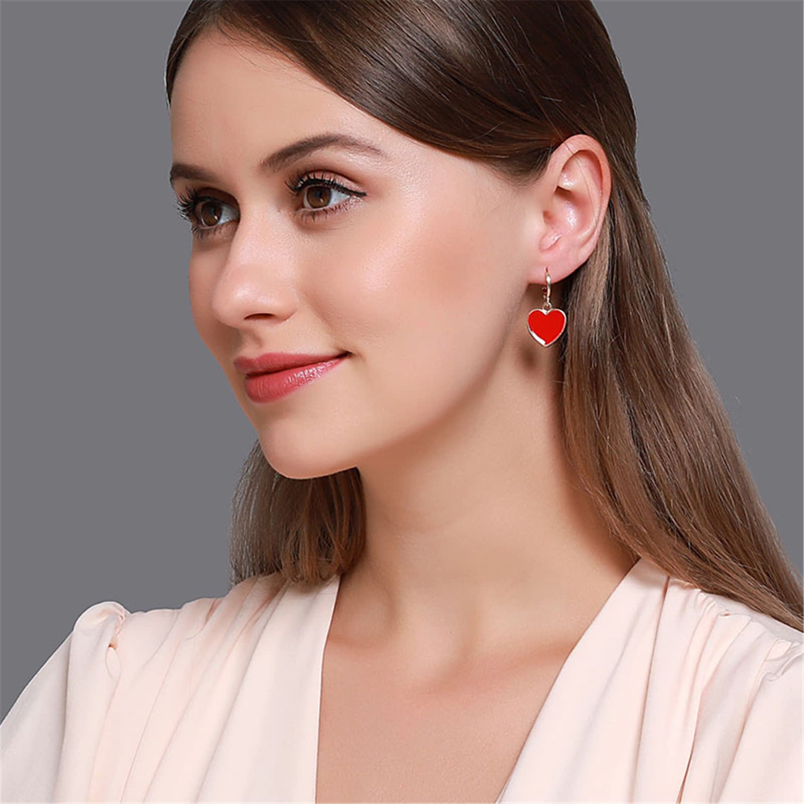 ONLYJUMP 14K Gold Plated Huggie Earrings CZ Tiny Small Hoop Earrings Red Enamel Heart Ear Cuff Initial Huggies Earrings Minimal Jewelry (red heart)