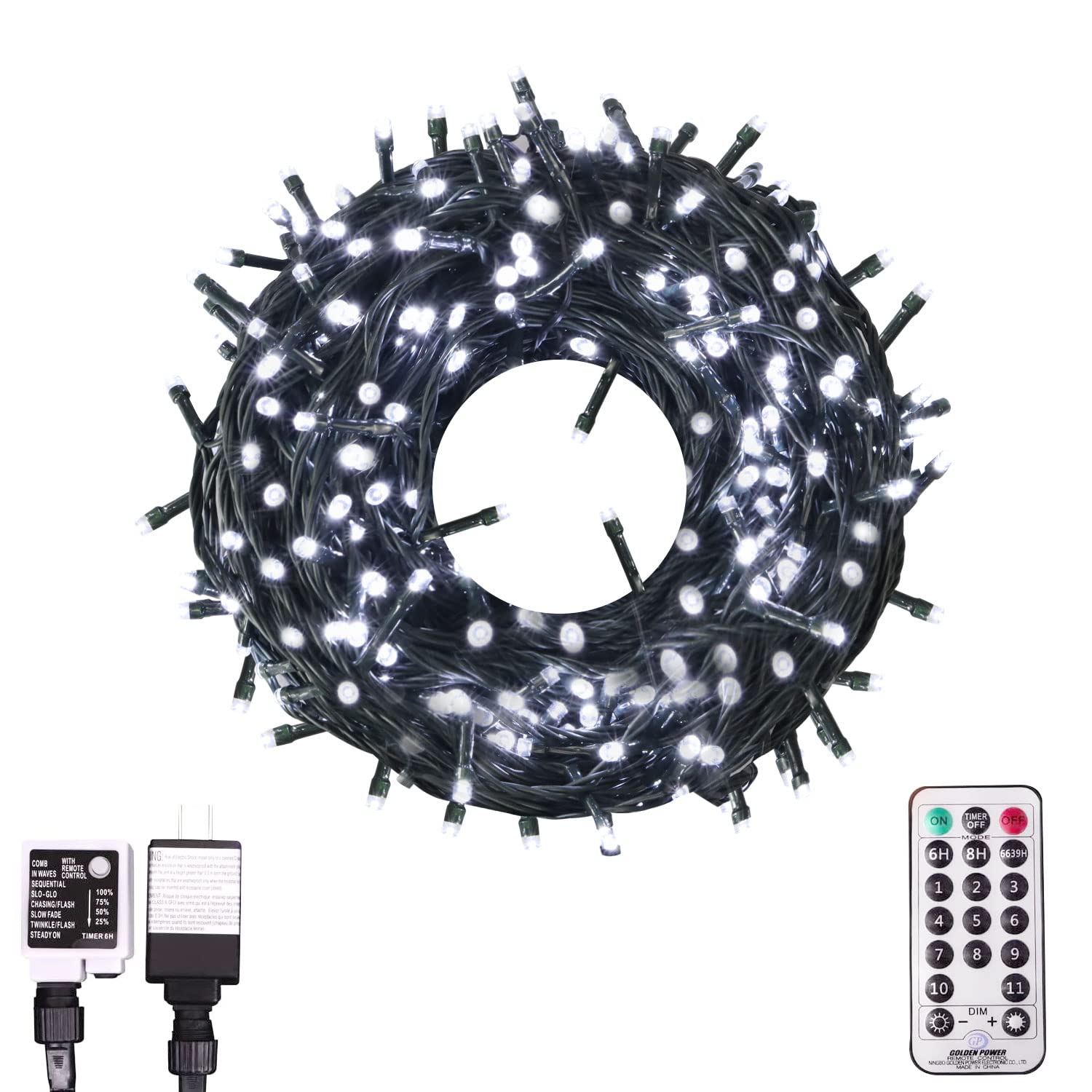 Outdoor String Lights, 105ft 300 LED Remote Control Fairy String Lights, Twinkle Lights with 8 Modes for Tree Wedding Party Patio Garden Birthday Holiday Decoration (White)