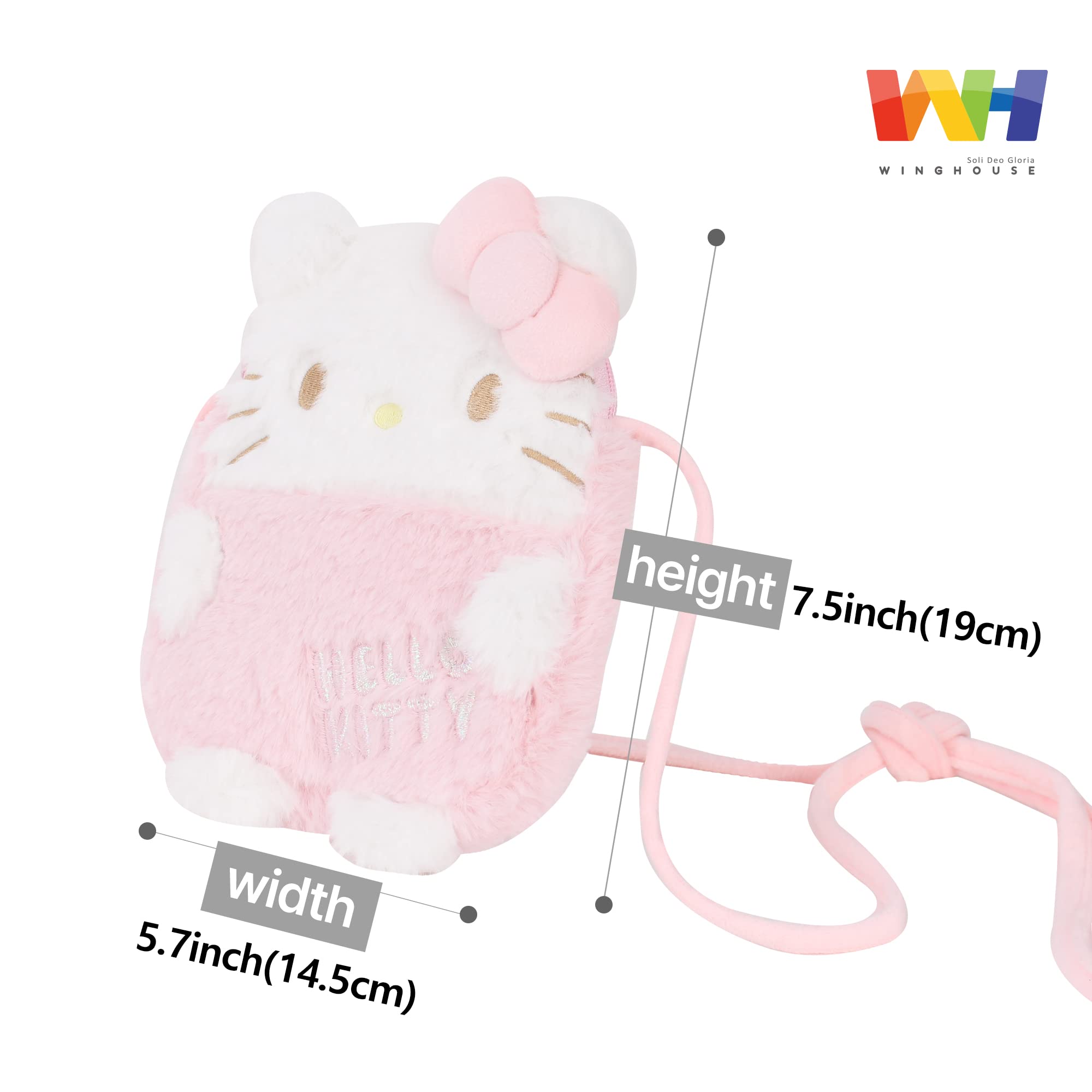 WINGHOUSE X Hello Kitty 3D Plush Small Fur Crossbody Phone Purse for Kids Little Girls, Mini Messenger Shoulder Bag