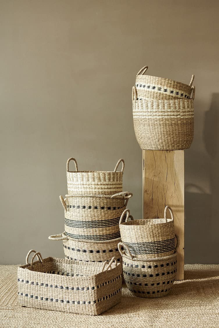 Room Copenhagen Vita 3-Piece Round Basket Set, Natural/Cream/Black