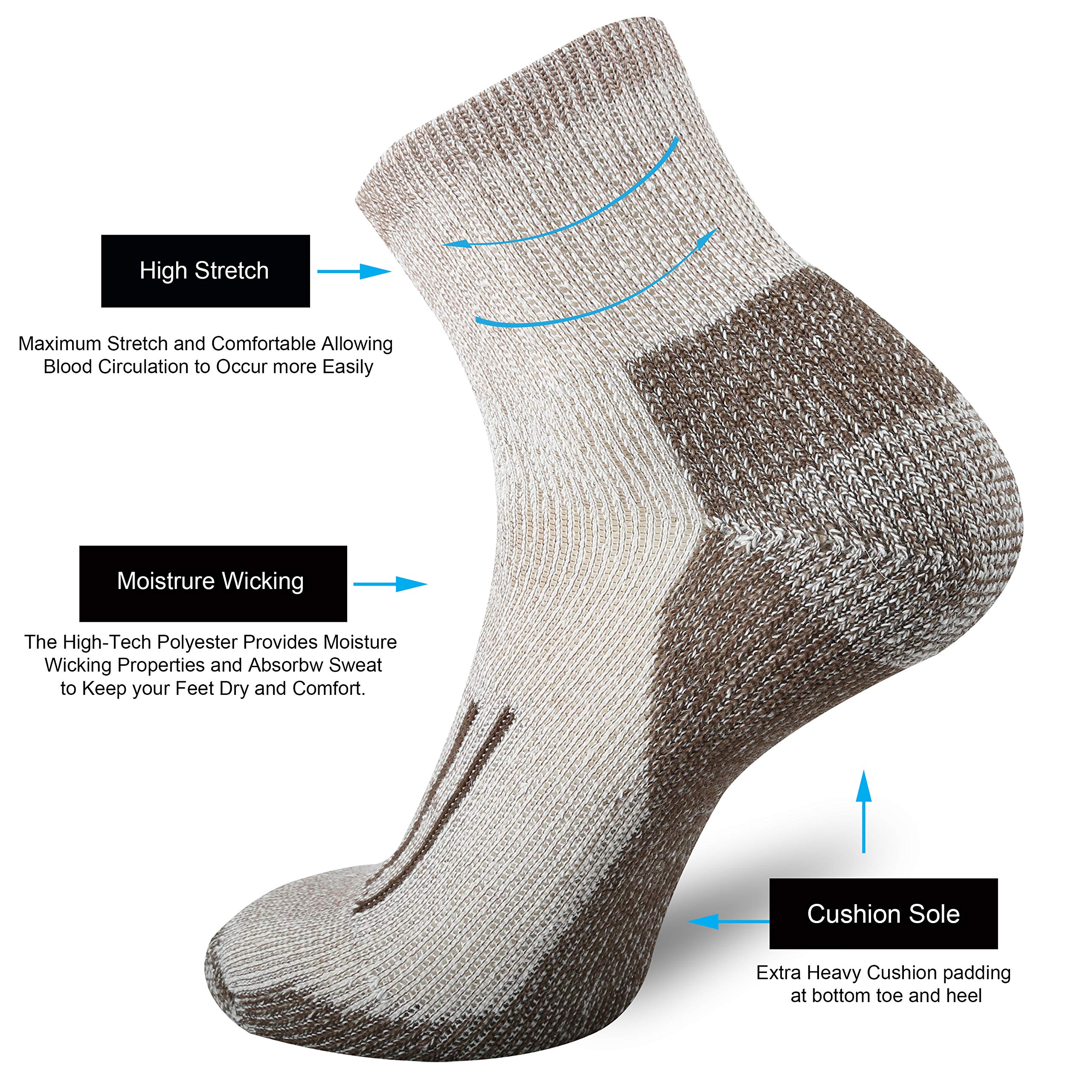 ONKE Merino Wool Low Cut Quarter Socks for Men Outdoor Trail Running Hiking Hiker All Season with Moisture Wicking Control(Brown L)