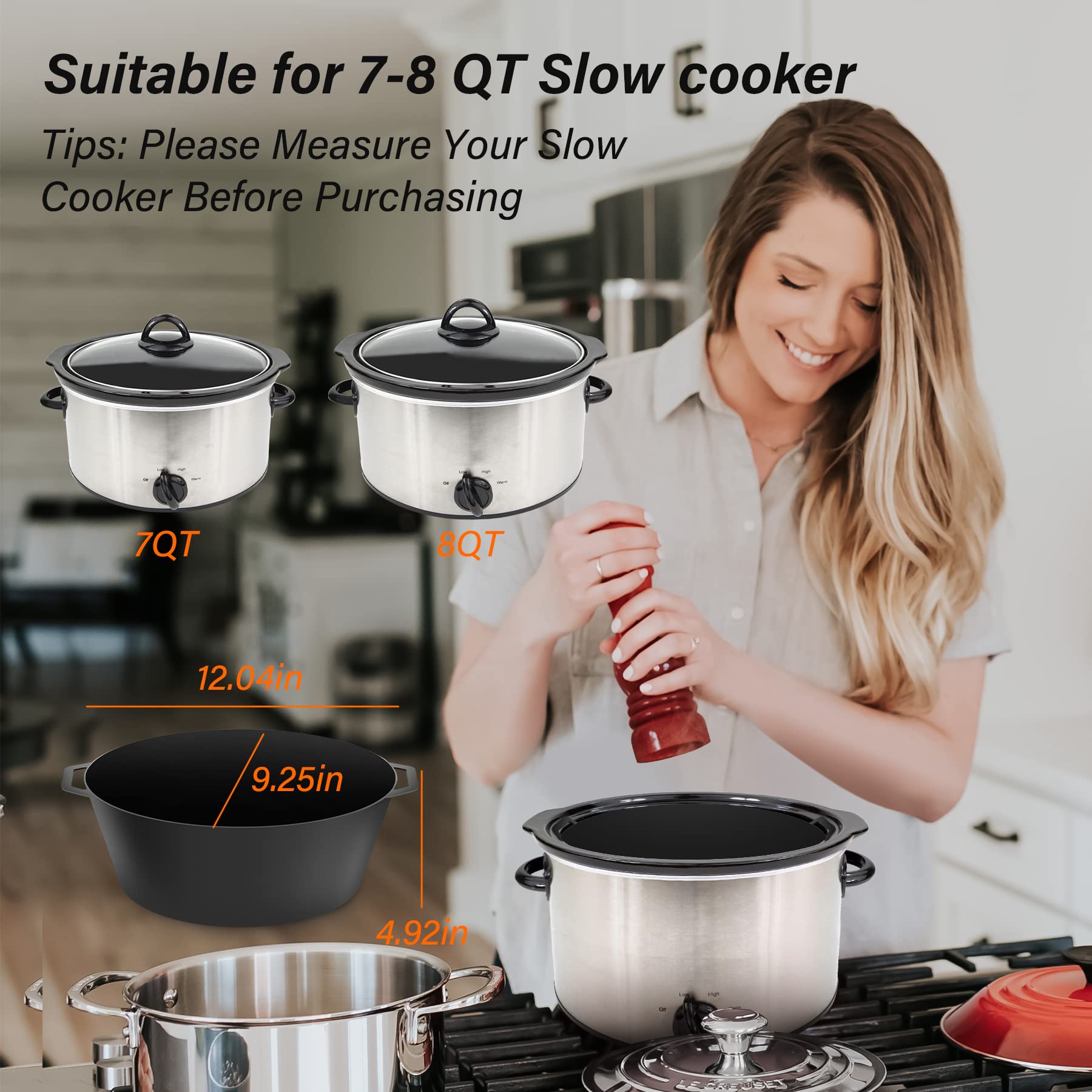 Slow Cooker Liners fit Crock-Pot 7-8 Quart Oval Slow Cooker, Reusable & Leakproof Dishwasher Safe Cooking Liner with Double Handle of Slow Cooker Liners fits 7-8QT Crock Pot