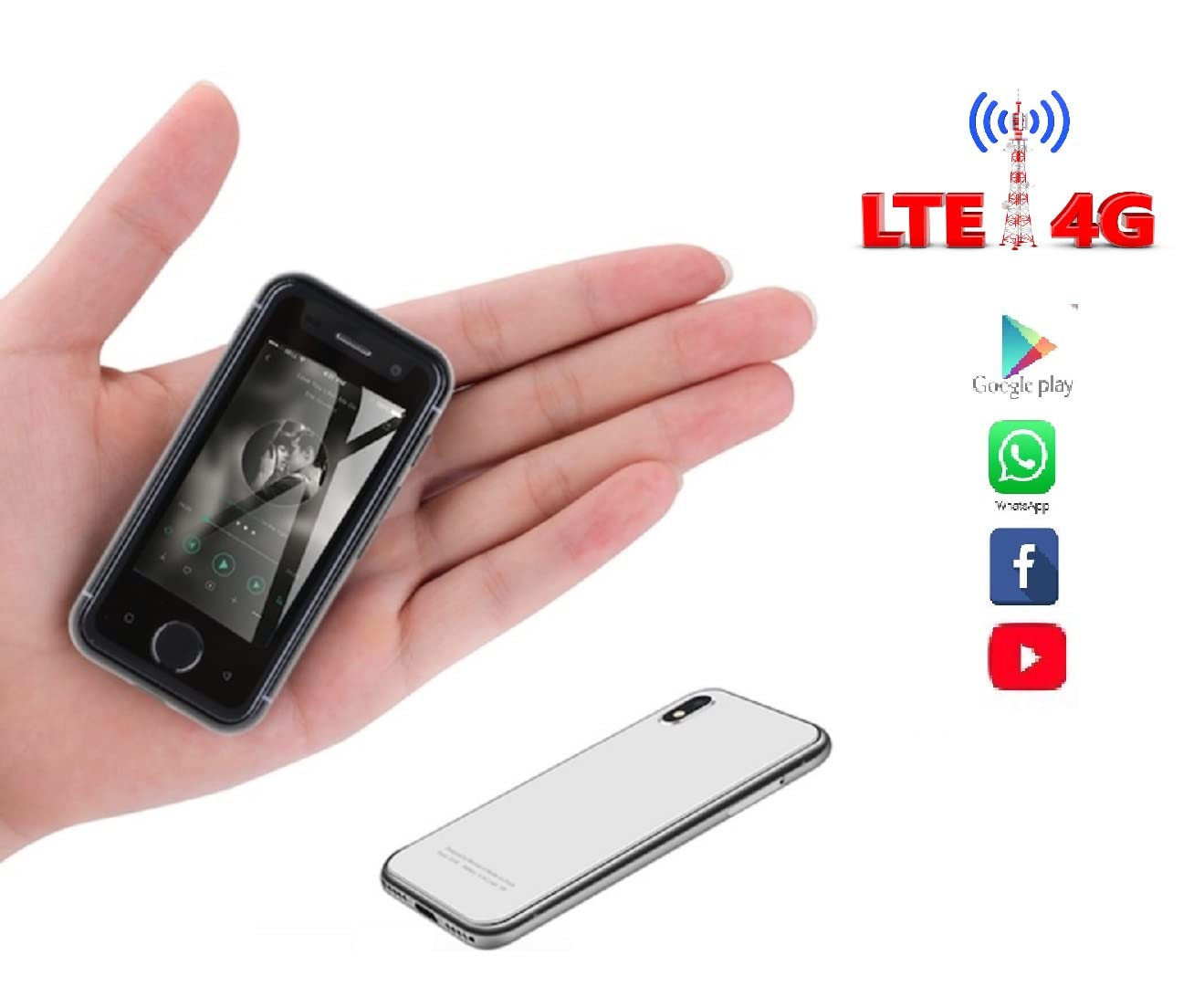 Mini Smartphone XS, World's Smallest 10+ Android Phone 4G LTE, Super Small 2.5" Touch Screen. Global Unlocked - Great for Kids. Pocket Phone Gift. 1GB RAM / 8GB ROM. Tiny iPhone 10s Look Alike