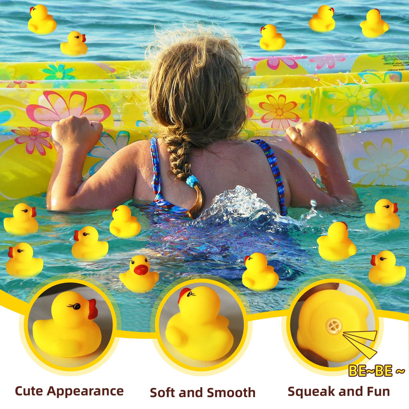 Sunioine 100 Pack Mini Rubber Ducks Float Rubber Ducky Bath Toy, Tiny Rubber Ducks in Bulk for Shower Decoration Ducks Themed Birthday Party Favors Gift Classroom Prizes Fun Carnival Game Supplies