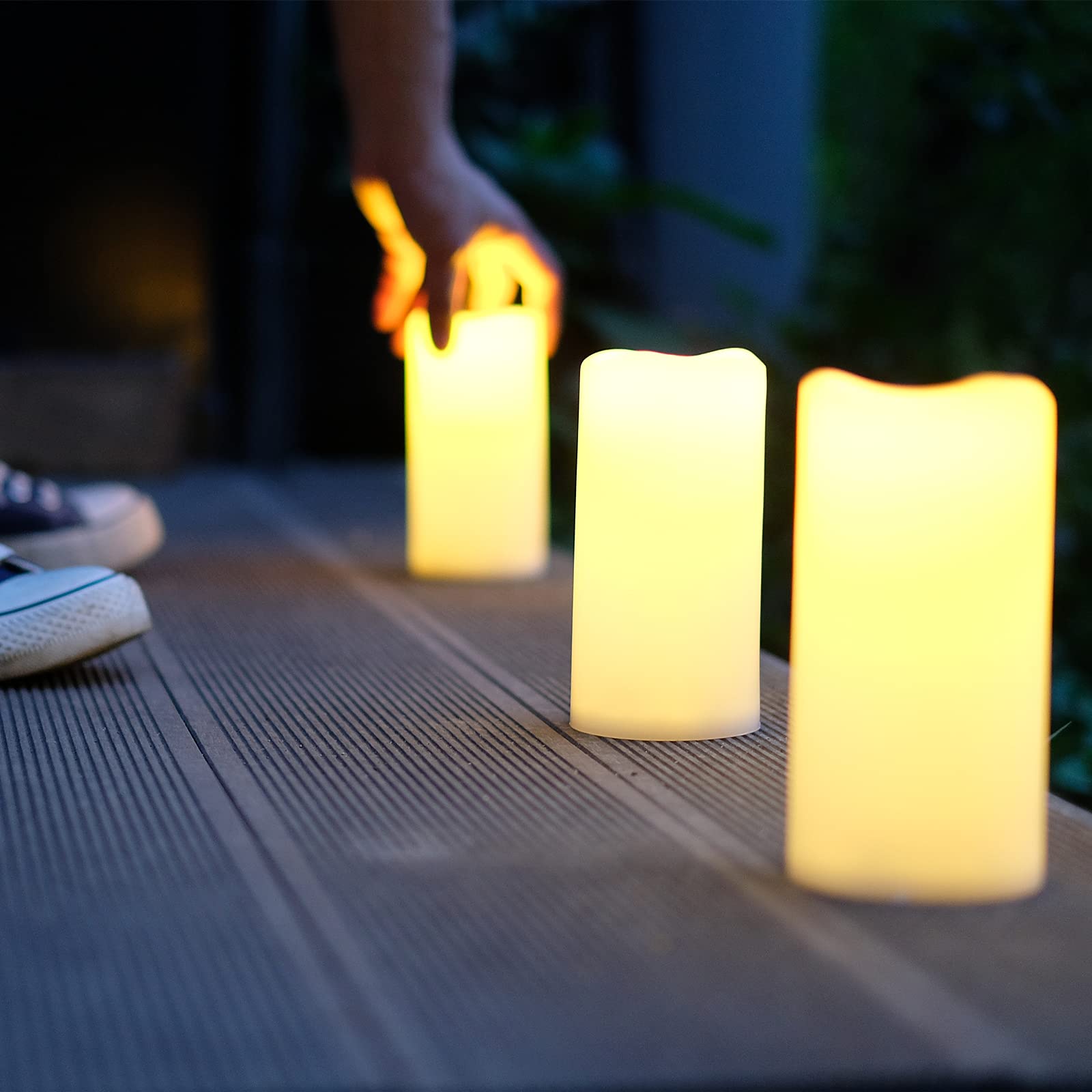 NONNO&ZGF 3X 6'' Outdoor Waterproof Flameless Candles, 3 Pack, Warm White LED Resin Rainproof Pillar Battery Plastic Candle with Remote Control/Timer.