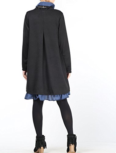 Mordenmiss Women's Flared Layers Dress Hi-Low Ruffle Hem Tunic Top M Black
