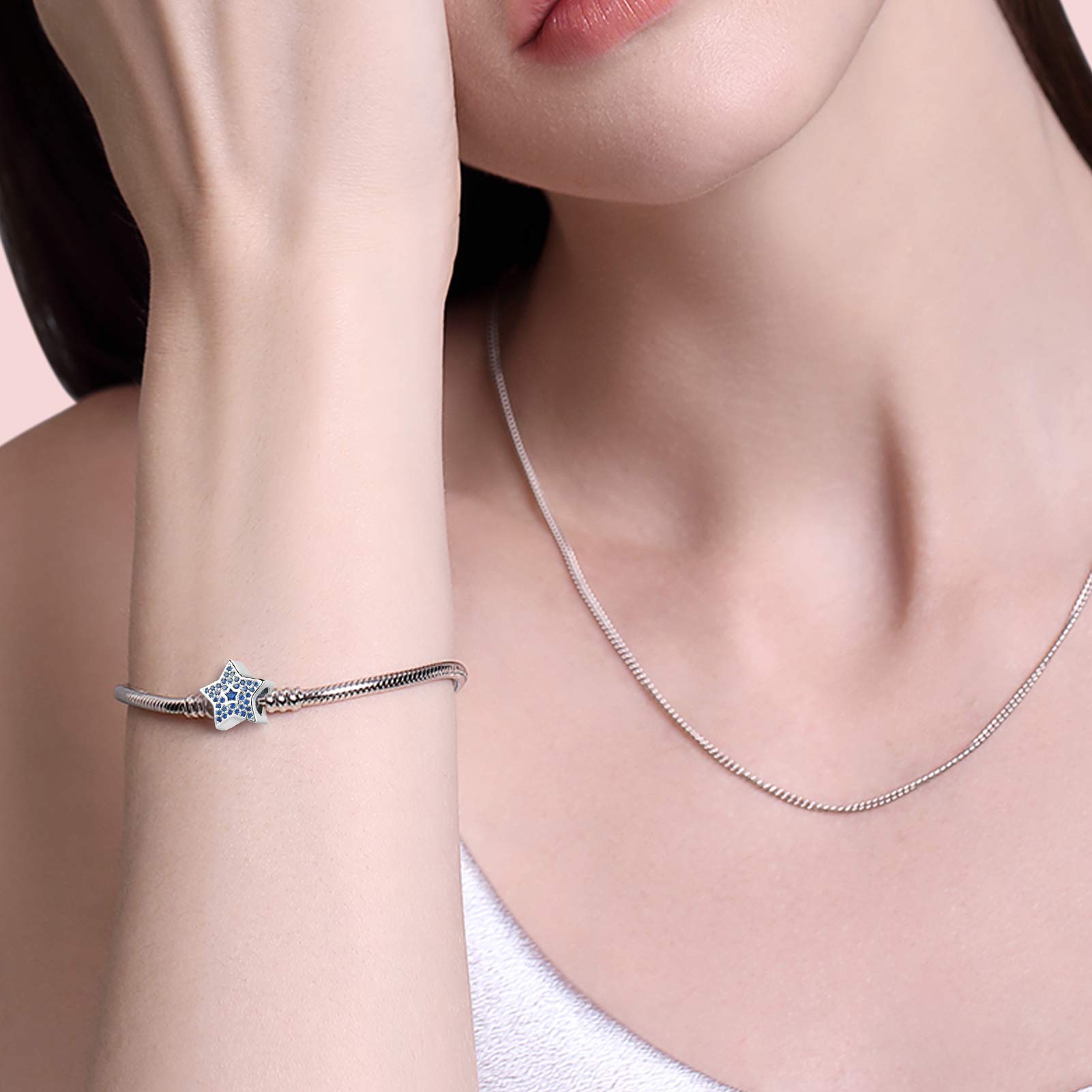 QeenseKc Inspirational Stars Pave Charm White Crystal Bead Charm fit Pandora Bracelet