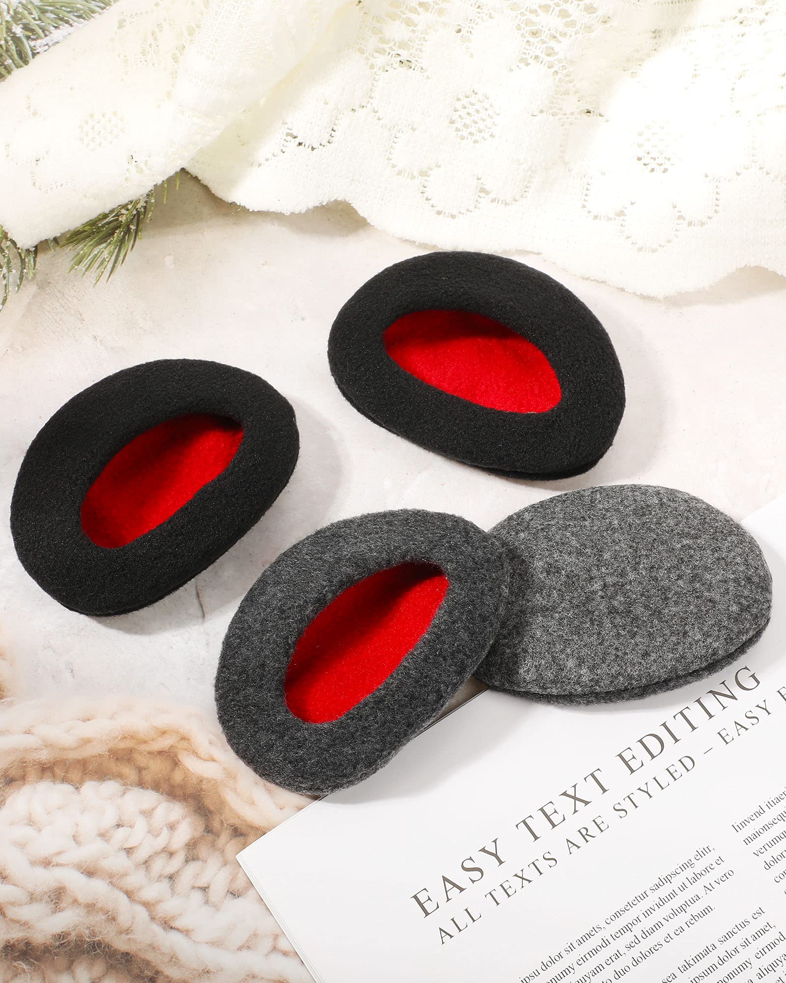SATINIOR 2 Pairs Bandless Earmuffs Ear Warmers Winter Ear Covers Earcaps for Outdoors (Black, Gray, Small)