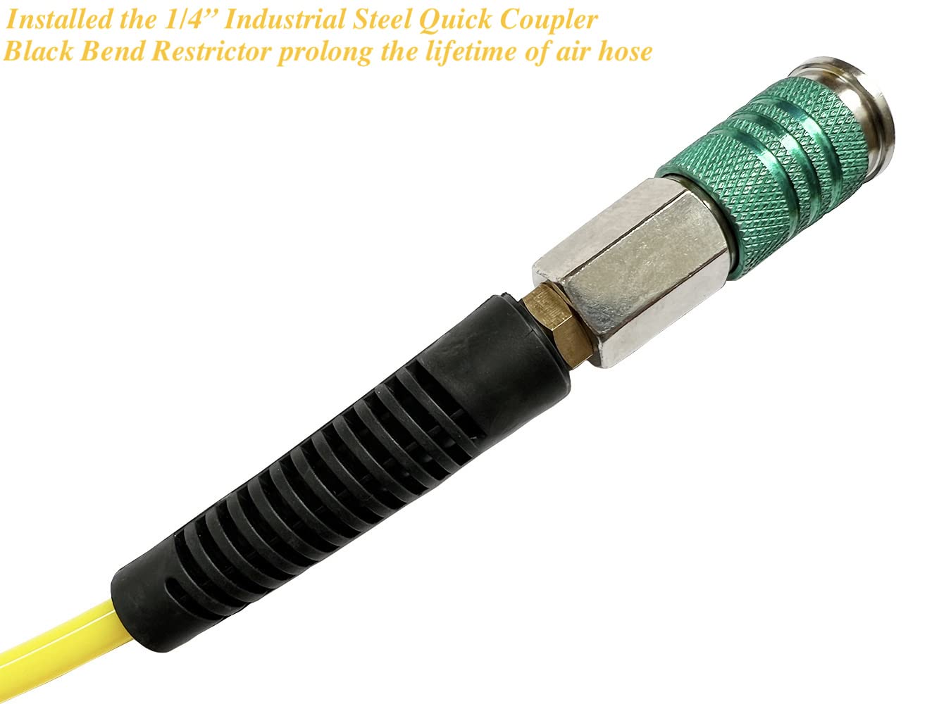 SANFU (PU) Polyurethane Recoil Air Hose 1/4”ID x 25ft with Bend Restrictor,1/4” Industrial Steel Quick Coupler and Plug, 2-Pack