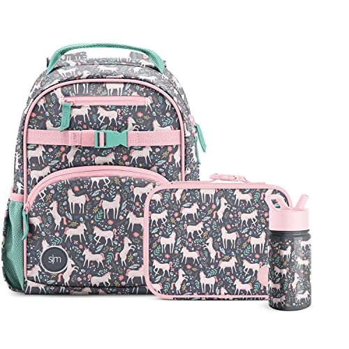 Simple Modern Kids Backpack with Lunch Box and Water Bottle | School Supplies for Girls, Boys, Toddlers | 12L Fletcher, 4L Hadley, 14oz Summit Set | Unicorn Fields