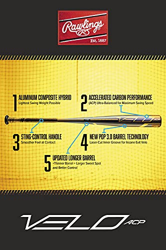 Rawlings 2021 Velo BBCOR Baseball Bat Series, 32 inch (-3)