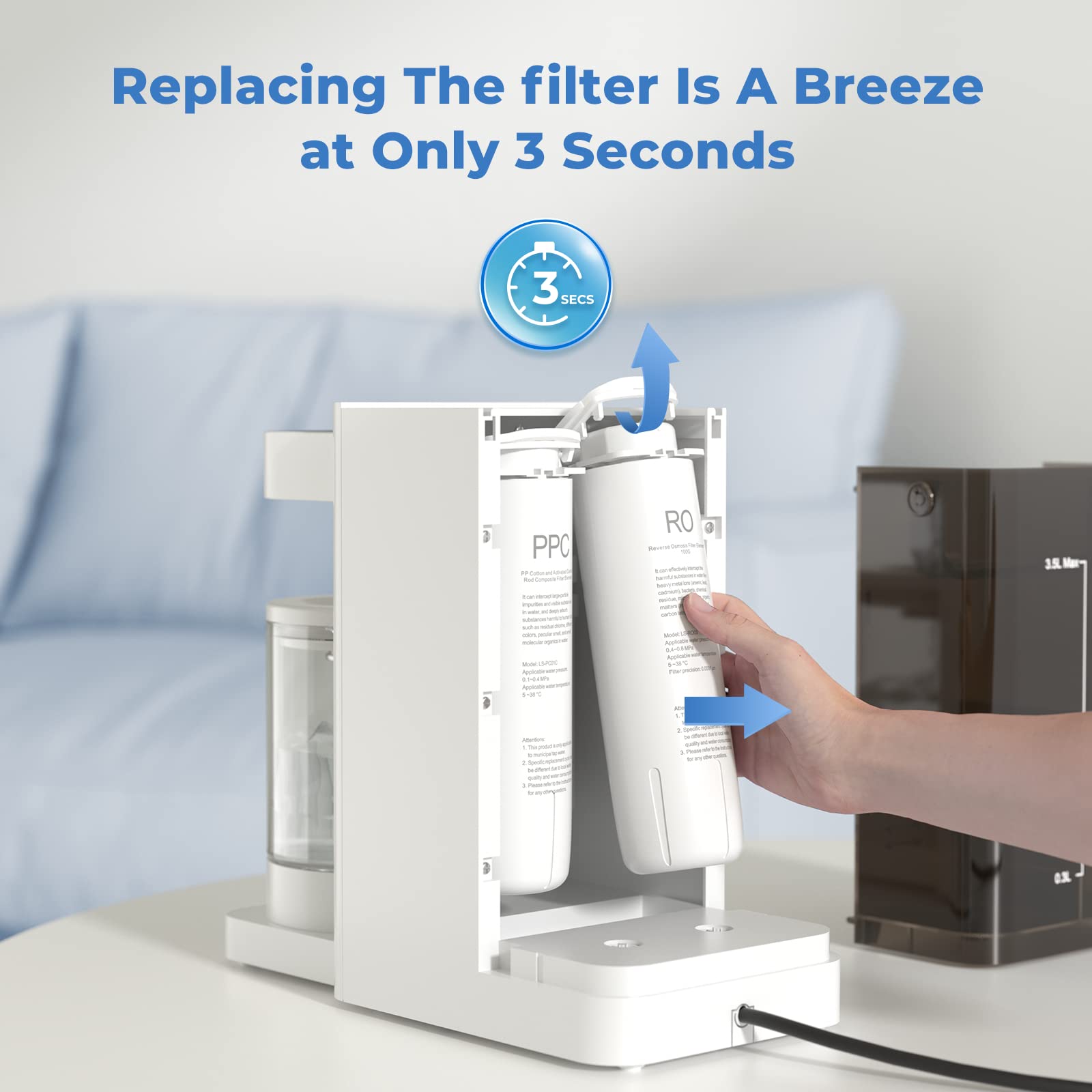 Reinmoson 8 Stage Reverse Osmosis System Countertop with ๐ฐ ๐๐ผ๐ ๐ช๐ฎ๐๐ฒ๐ฟ ๐ฆ๐ฒ๐๐๐ถ๐ป๐ด๐, NSF Certified TDS Reduction, 4:1 Pure to Drain Portable Reverse Osmosis Water Filter Countertop