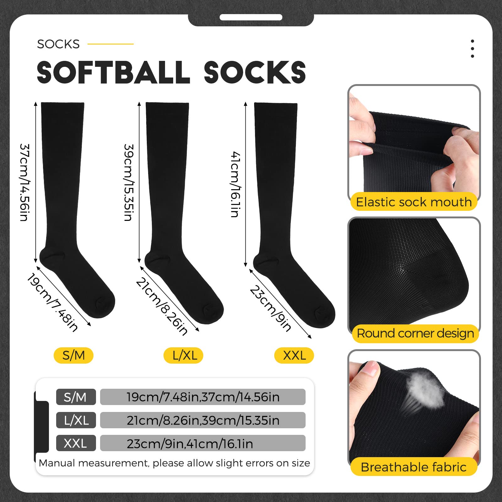 SATINIOR 3 Pairs of Baseball Socks & 3 Belts Combo Youth & Adult Baseball/Softball Belt & Socks Combo Set (Black, S/M) Small-Medium