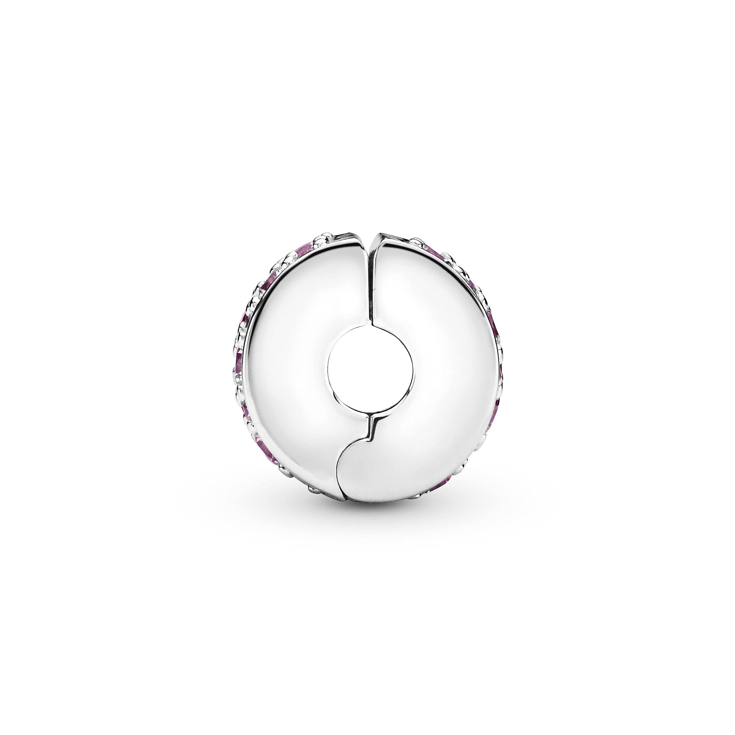 Pandora Jewelry Pink Pave Clip Emerald Charm in Sterling Silver, No Box
