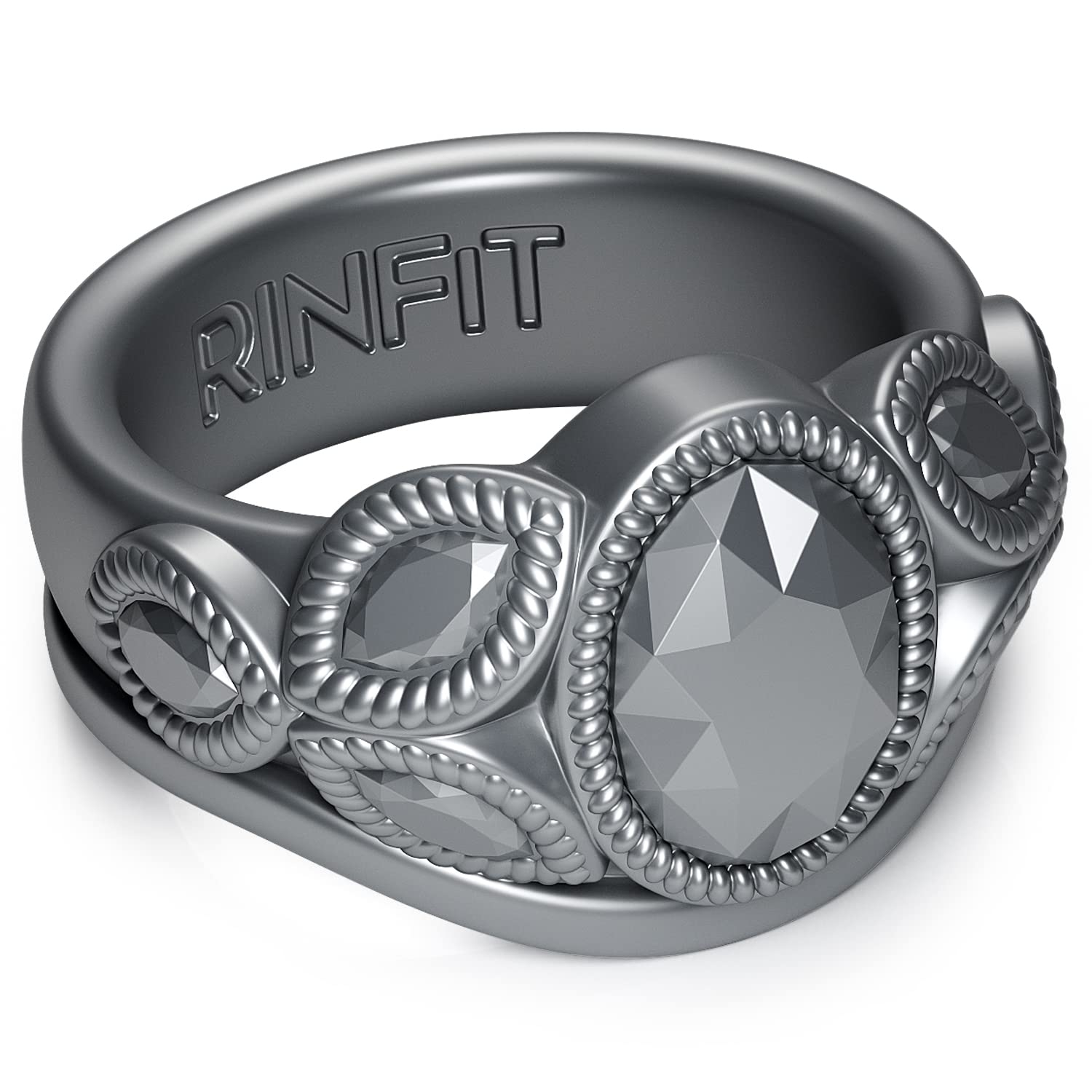 Rinfit Silicone Rings for Women - Womens Wedding Rings - Silicone Wedding Bands - Oval Rubber Ring - Patented Design - Dark Silver Ring, Size 10