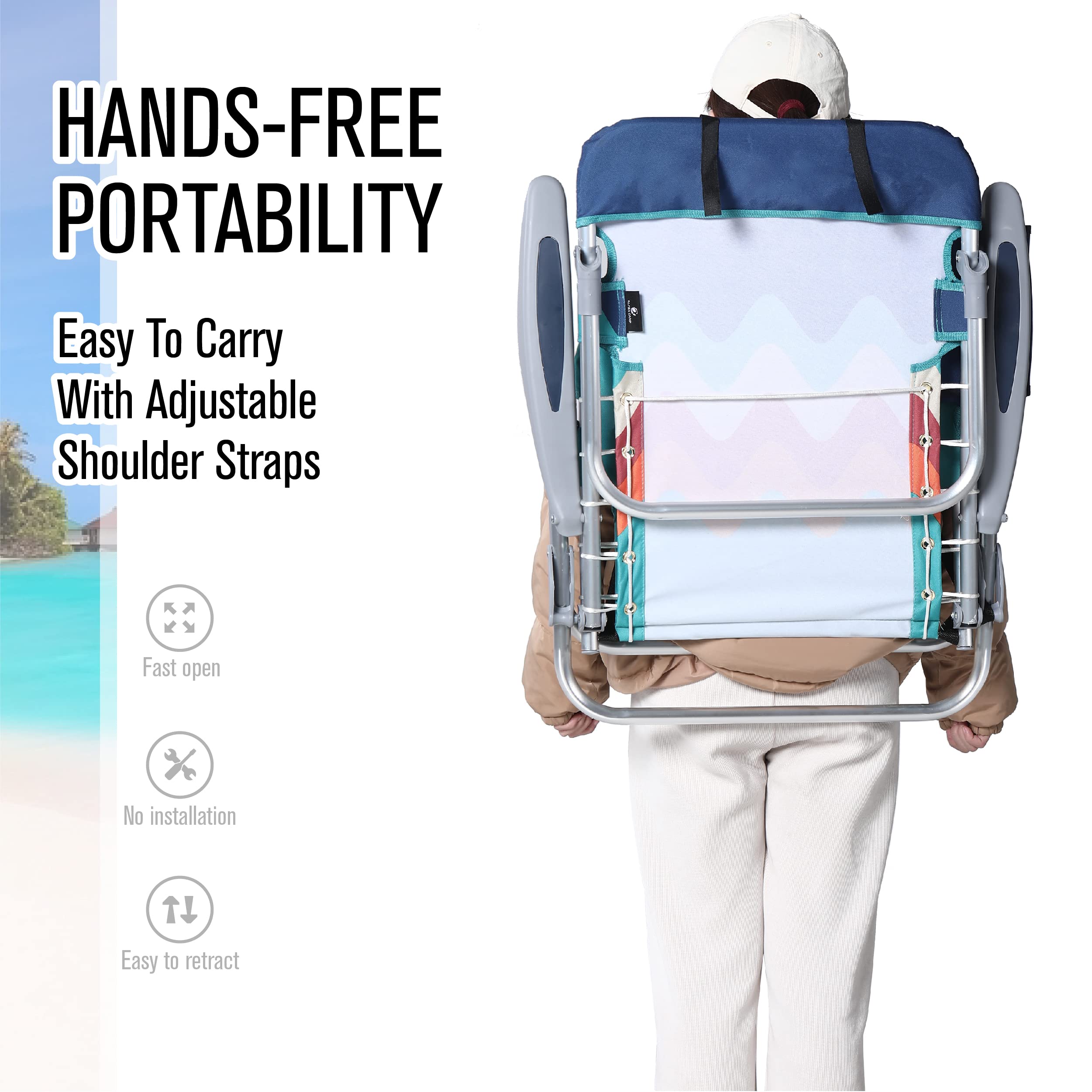 Sophia & William 4-Position Backpack Folding Beach Chair with Cooler Bag, (2-Pack) Lightweight Beach Cahir with Towel Bar, Supports 250 LBS