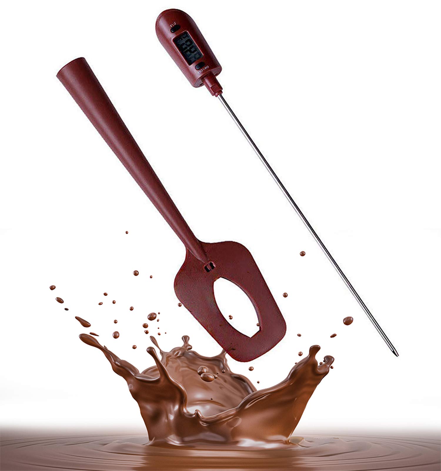 UECOOL Digital Spatula Thermometer, with Fast Read Digital Professional Durable Canning Thermometer for Precise Control of Candy, Jelly and Food Temperature (Brown)