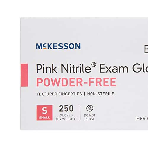 McKesson Pink Nitrile Exam Gloves - Powder-Free, Latex-Free, Ambidextrous, Textured Fingertips, Non-Sterile - Size Large, 250 Count, 1 Box