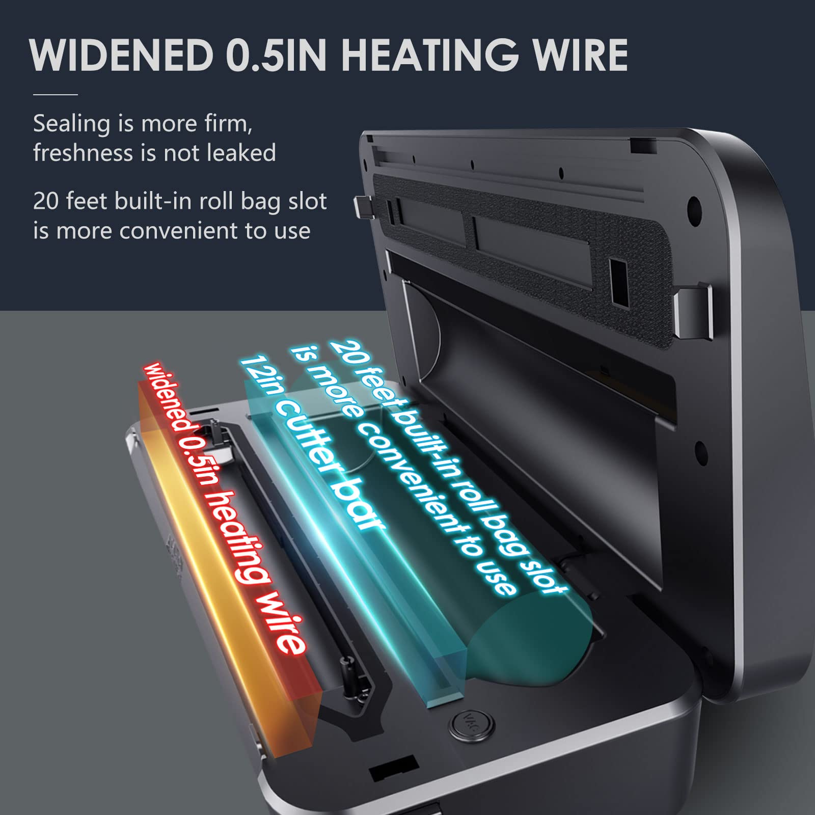 Vacuum Sealer Machine, Digital Display Food Sealer with Built-in Cutter and Bag Storage(Up to 20 Feet Length), Includes 2 Bag Rolls 11βx16β and 8βx16β, Lab Tested, LED Indicator Lights