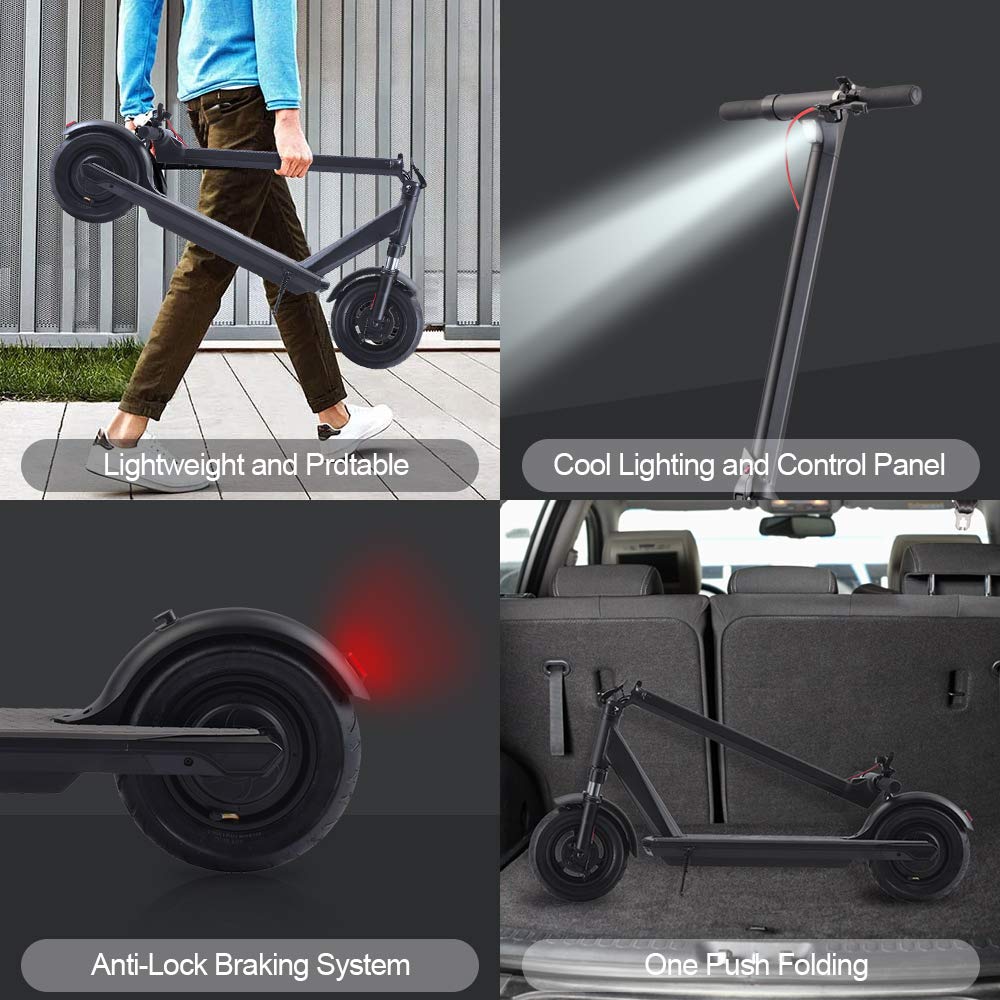 QINGOR Electric Scooter Powerful 350W Motor 10” Solid Tires One-Step Fold for Adults, Upgraded Adult Electric Scooters with Long Range Battery, Lightweight and Foldable for Commute and Travel