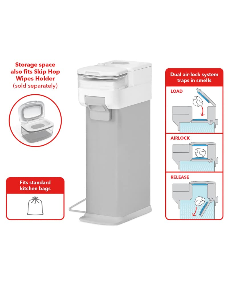 Skip Hop Diaper Changing Essentials Gift Set with Diaper Pail & Wipes Dispenser, White