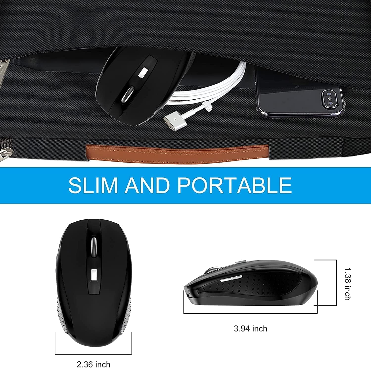 Wireless Mouse with USB - Silent, Slim Computer Mouse with Quiet Click for PC, Computer, Laptop, Desktop, Chromebook, Notebook, Mac (White)