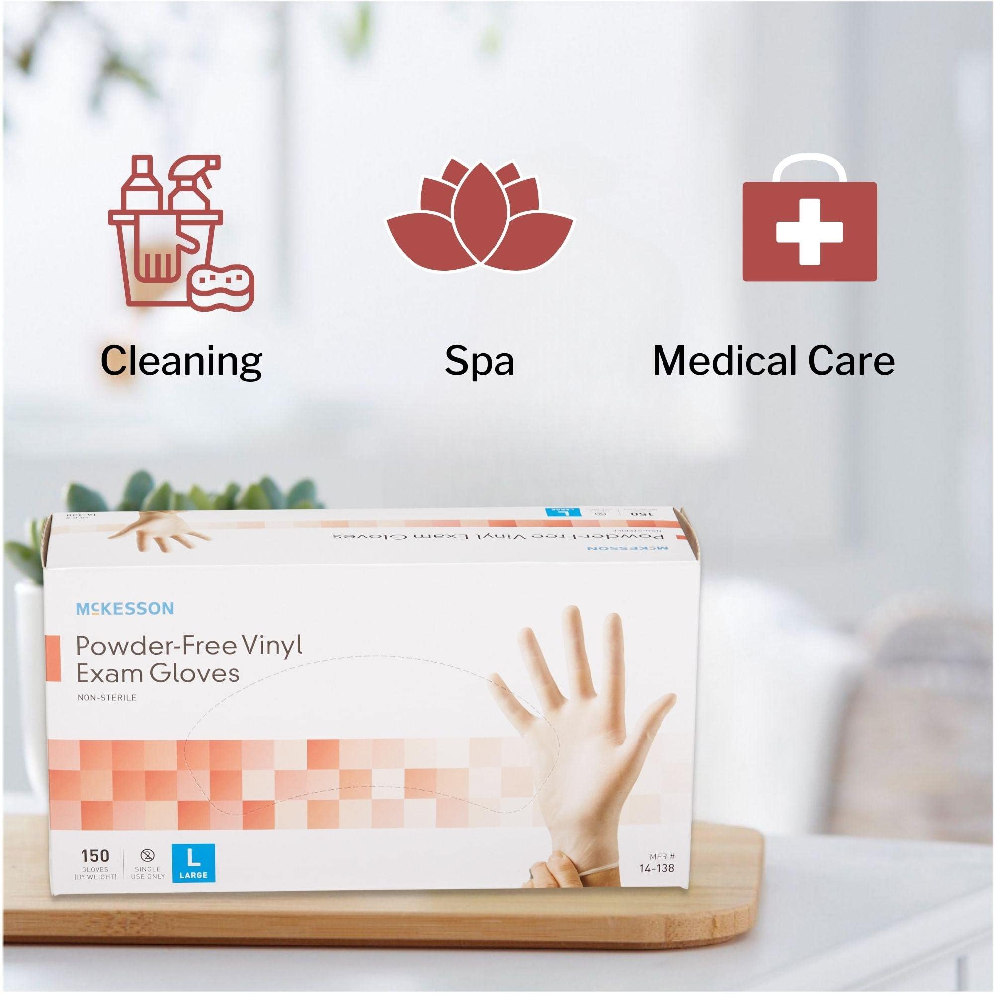 McKesson Powder-Free, Vinyl Exam Gloves, Non-Sterile, Large, 150 Count, 1 Box