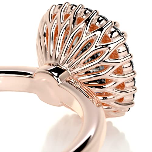 Solid Gold Handmade Engagement Rings 2 CT Cushion Cut Moissanite Diamond Halo Bridal Wedding Rings for Anniversary Propose Gift (18K Solid Rose Gold)