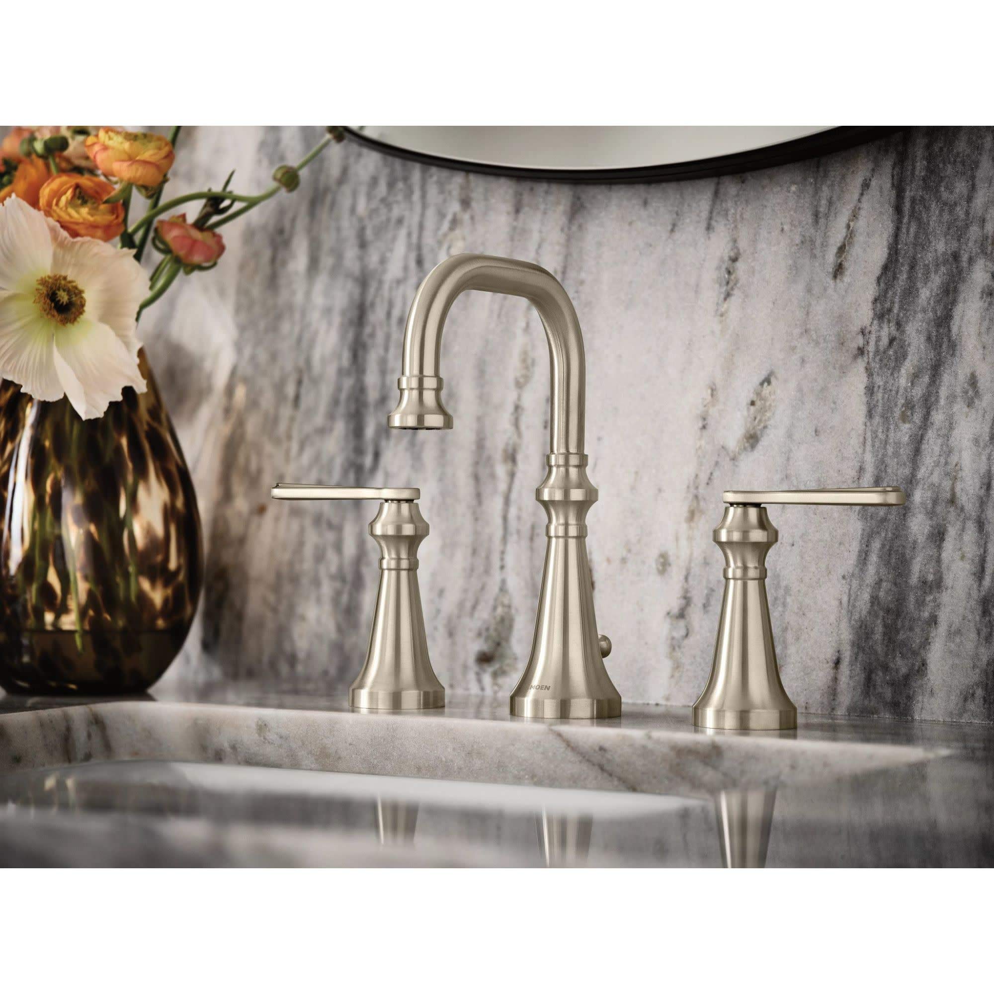 Moen TS44102BG Colinet Traditional Two Widespread High-Arc Bathroom Faucet with Lever Handles Valve Required, Brushed Gold