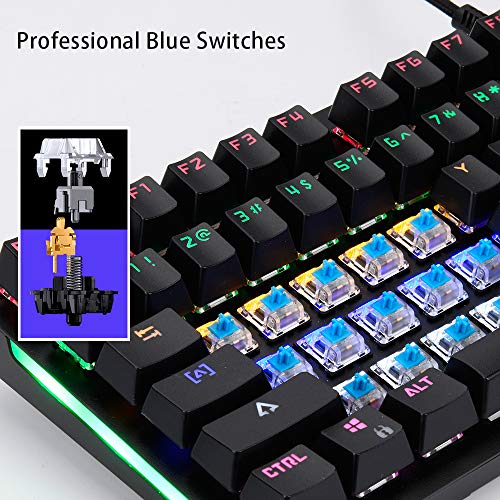 NACODEX Warder Mechanical Gaming Keyboard and Mouse Combo Blue Switch 104 Keys Anti-Ghosting RGB Backlit Floating Keyboard, 3200 DPI 6 Programmable Button Mouse Wired (Blue Switches Black)
