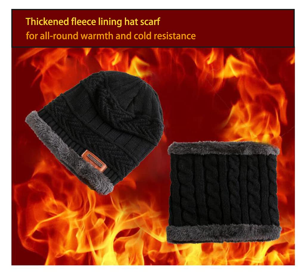 Man Winter Warmer Beanie Hat Scarf and Touch Screen Gloves,Fleece Lining Hat Scarf and Gloves Sets for Man Women (navy, 4)