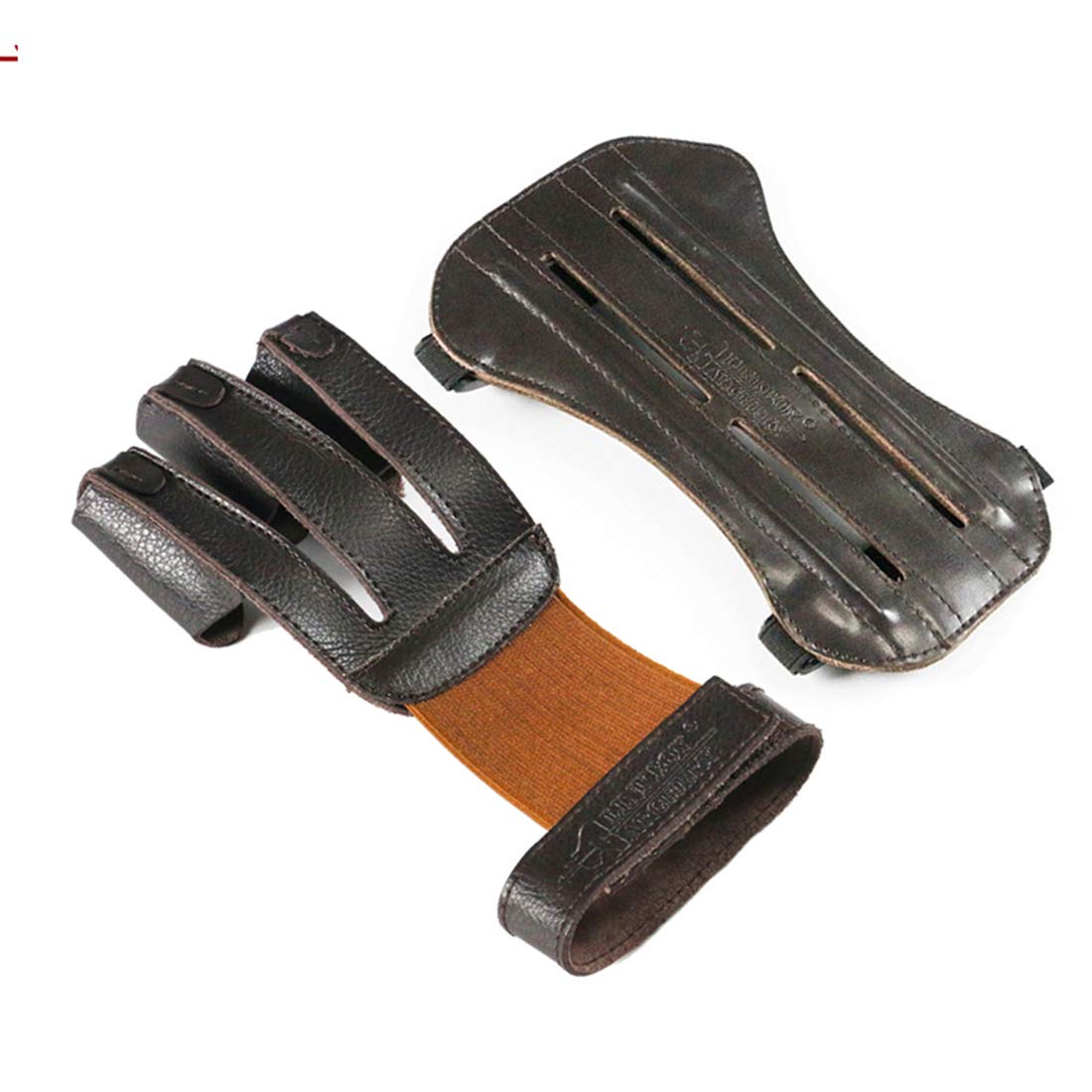Linkboy Archery Gloves Hunting Shooting Three Finger ,Arm Guard 100% Pure Ox Leather Protection Archery Protective Gloves brown - 1set
