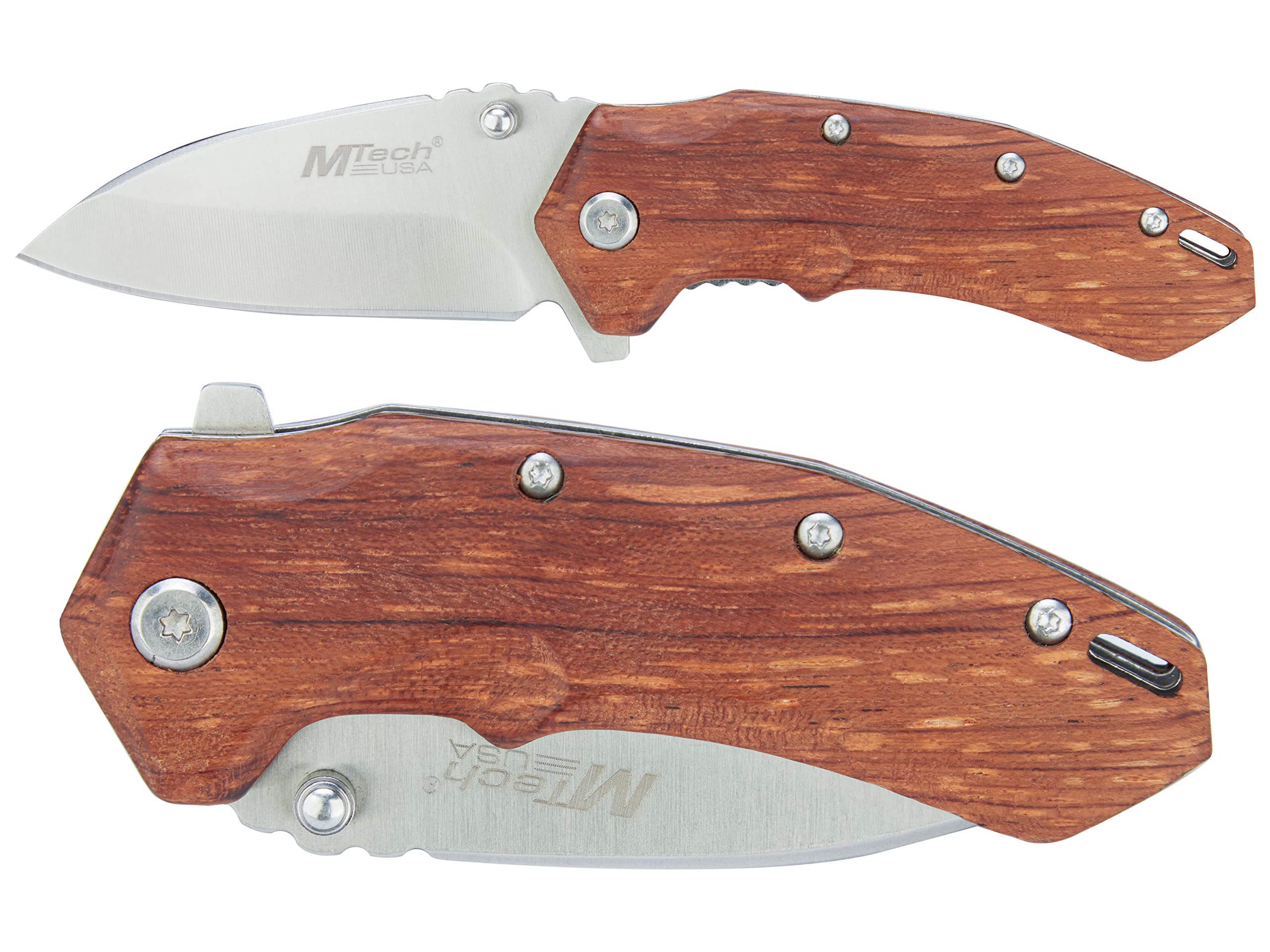 NDZ Performance MTech USA MT-A1158BR Spring Assisted Knife Stainless Steel in Brown Laser Engraved US Flag Veteran Text Bold