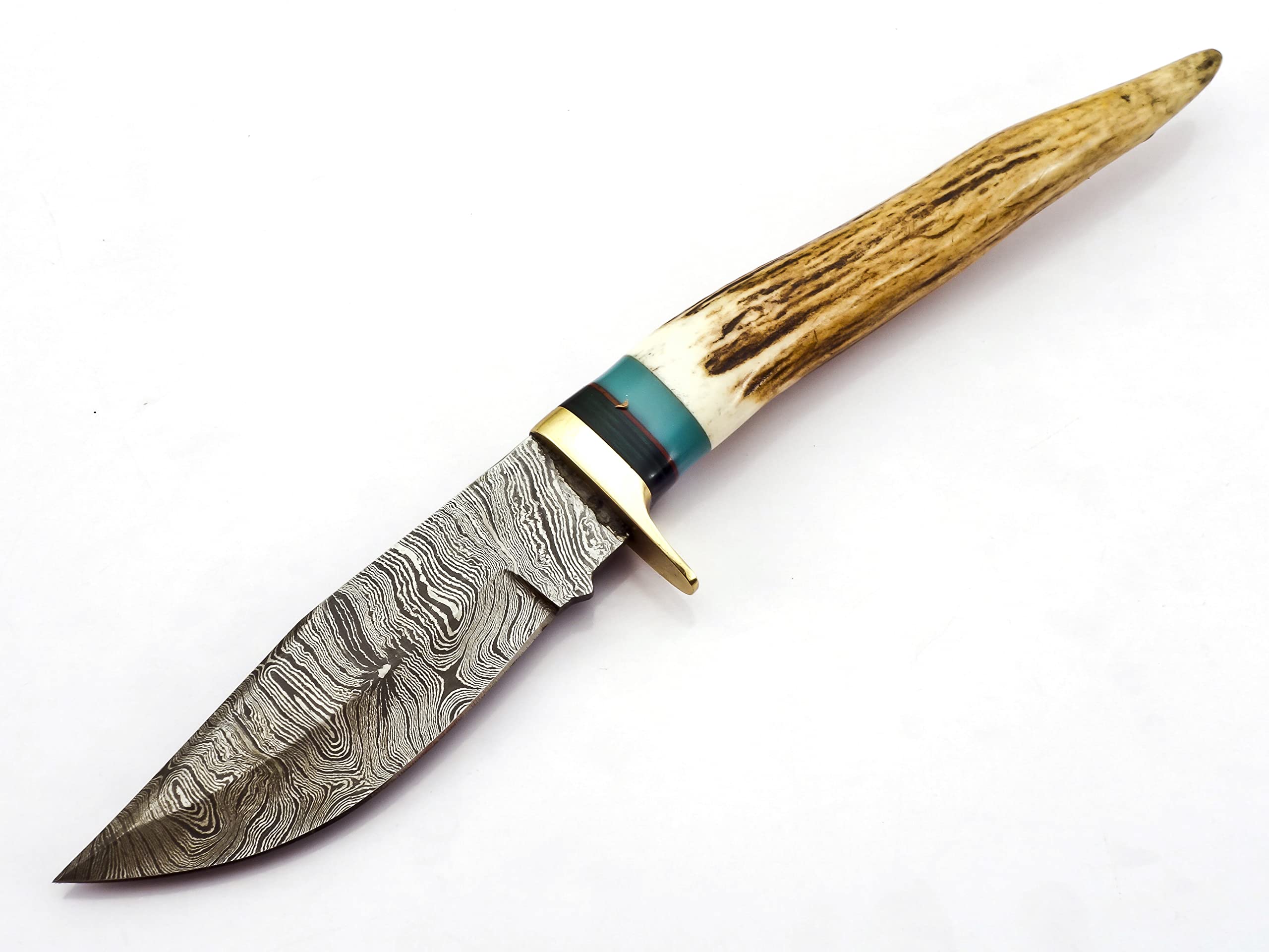 Skokie Knives Custom Hand Made Damascus Steel Hunting Knife Handle Stag Antler