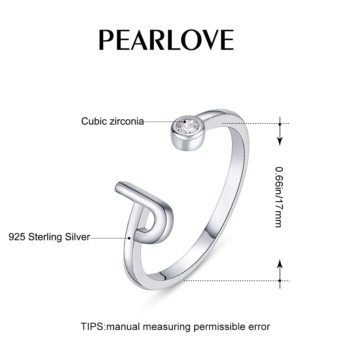 PEARLOVE Initial Rings 925 Sterling Silver Rings for Women A-Z Stackable Alphabet Rings for Wife Daughters Jewelry Gifts