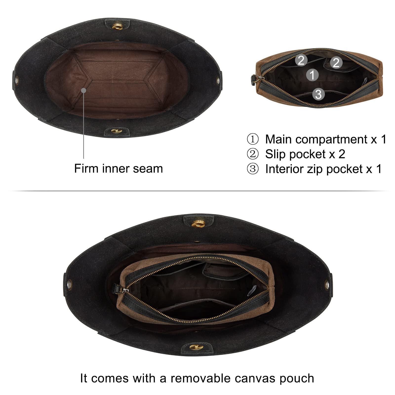 S-ZONE Genuine Leather Crossbody Bucket Bag For Women Shoulder Purses Handbag Vintage Tote Pocketbook