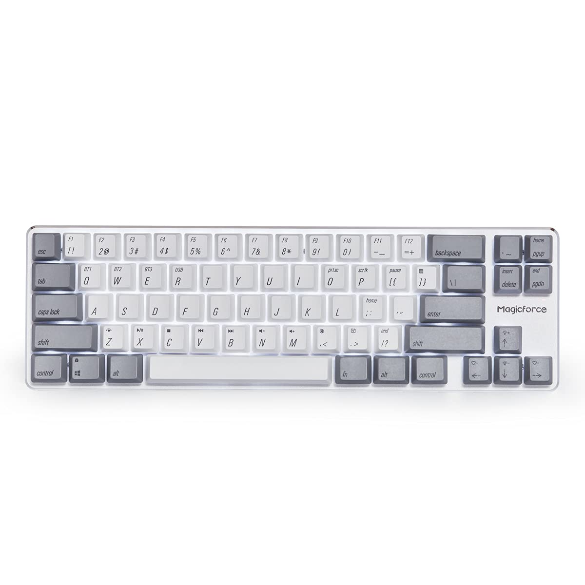 Qisan Mechanical Gaming Keyboard Gateron Red Switch Wired/Wireless Bluetooth Keyboard 68-Keys Mini Portable Design(60%) PBT Keycaps White/Gray Color for Gaming/Office Magicforce