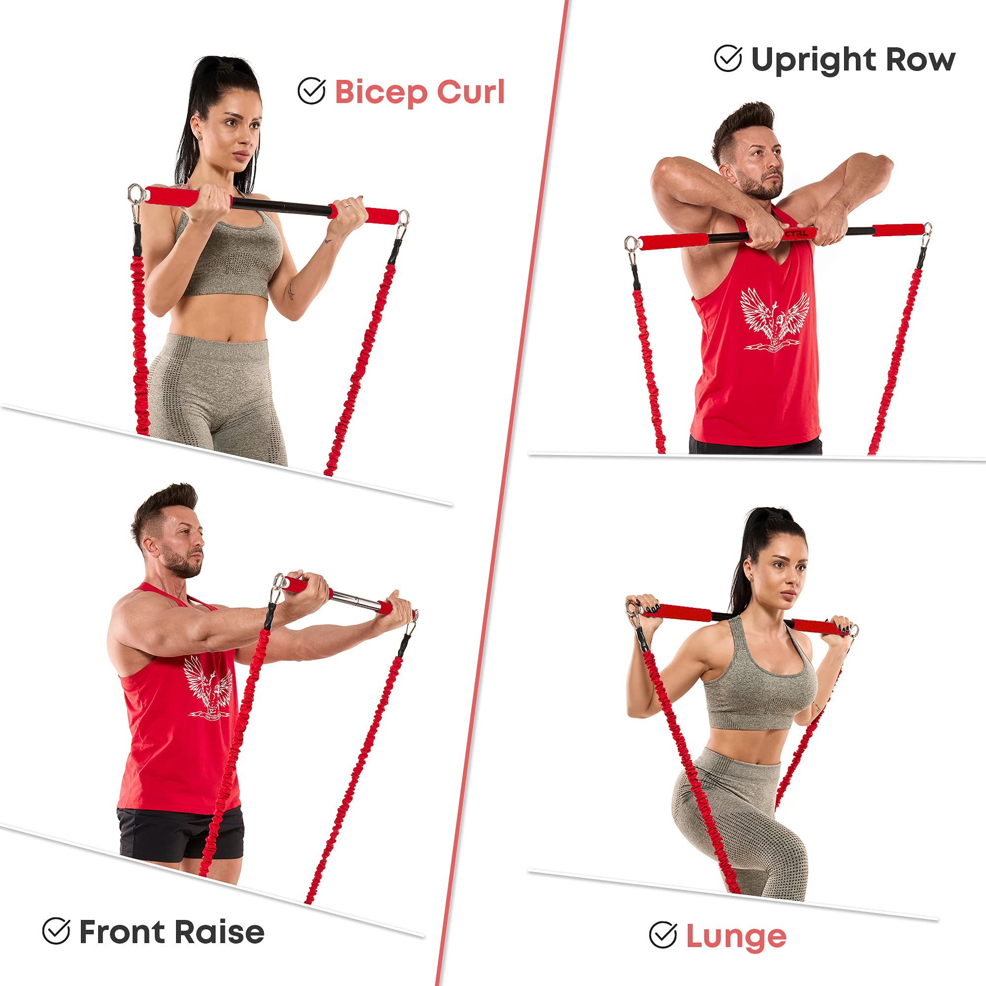Resistance Band Bar for Fitness – Workout Bar for Exercise, Squat, Biceps, Triceps, Shoulders, Back – Adjustable 3 Parts Bar for Resistance Bands – Durable Portable Steel Pilates Resistance Bar