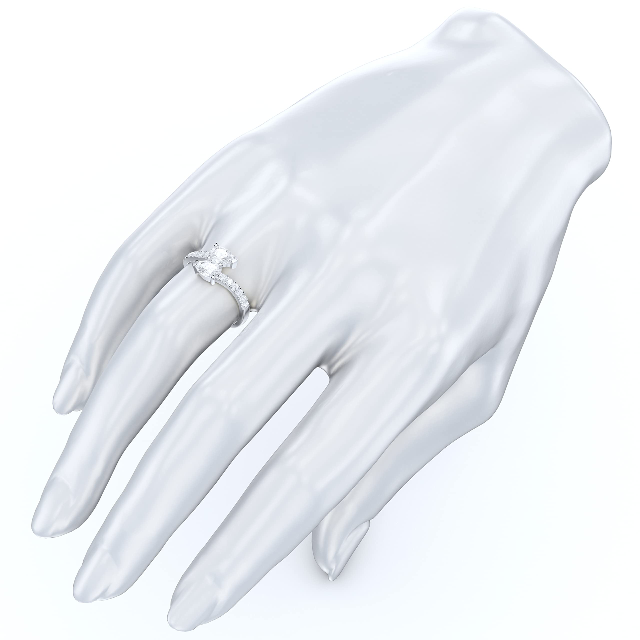 PRSTANI Real 14k White Gold Twisted Snakes Like Simulated Pear-Shaped Diamond Ring For Women (6.5)