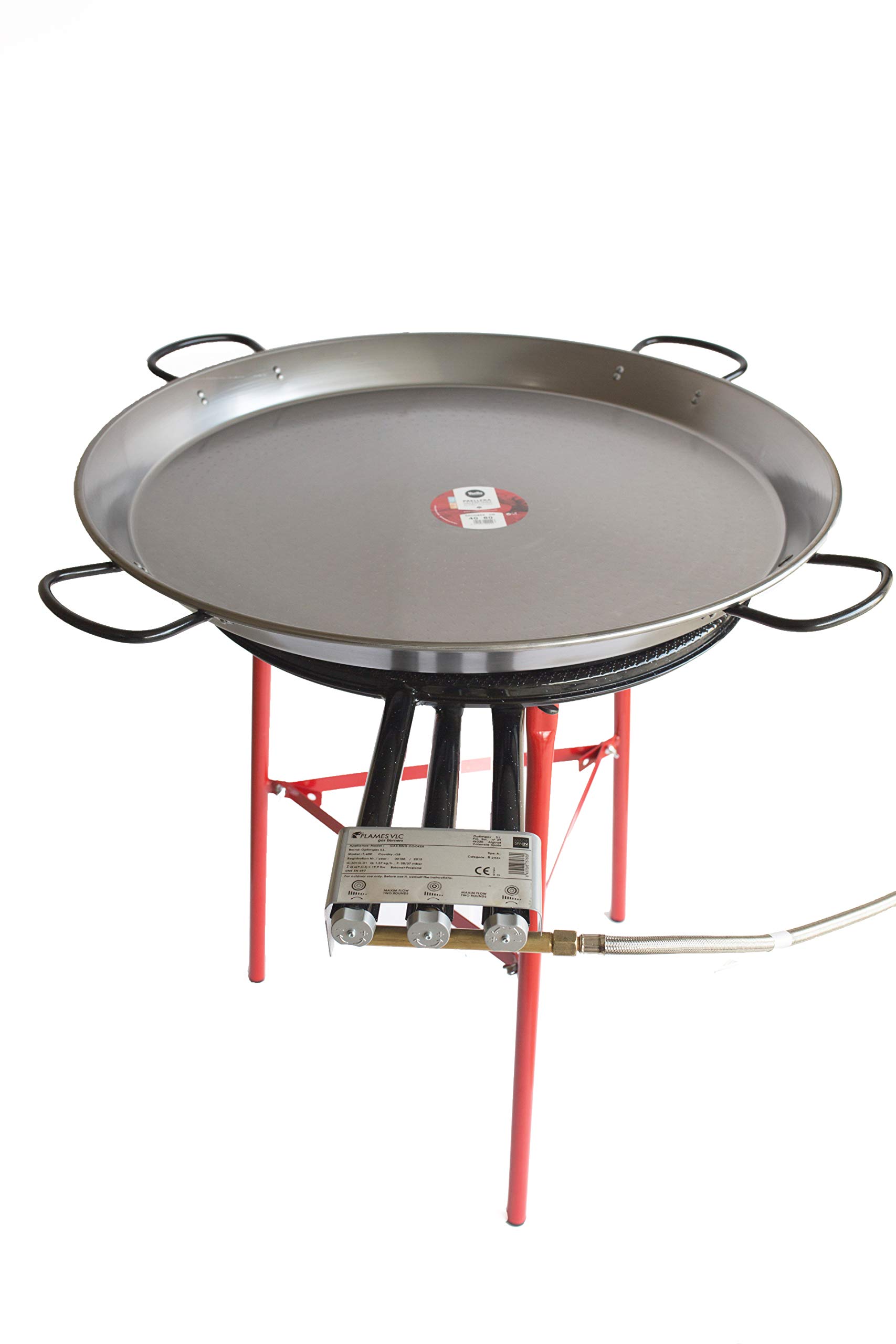 Spanish Paella Kit with Gas Burner & Polished Steel Pan - 32 inch (80 cm) up to 40 servings
