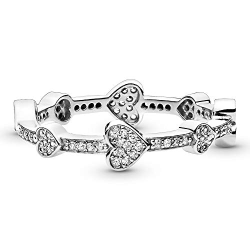 Pandora Jewelry Alluring Hearts Cubic Zirconia Ring in Sterling Silver, Size 7