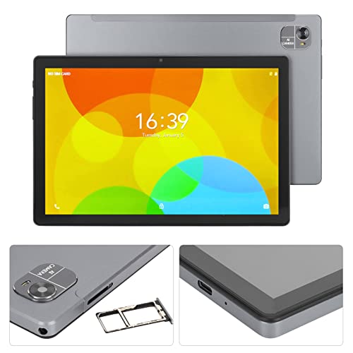 PenRux 10.1in Tablet, Smart Tablet Dual Camera and Speakers 1920x1200 Resolution 8GB RAM 128GB ROM for Entertainment for Studying (Grey)