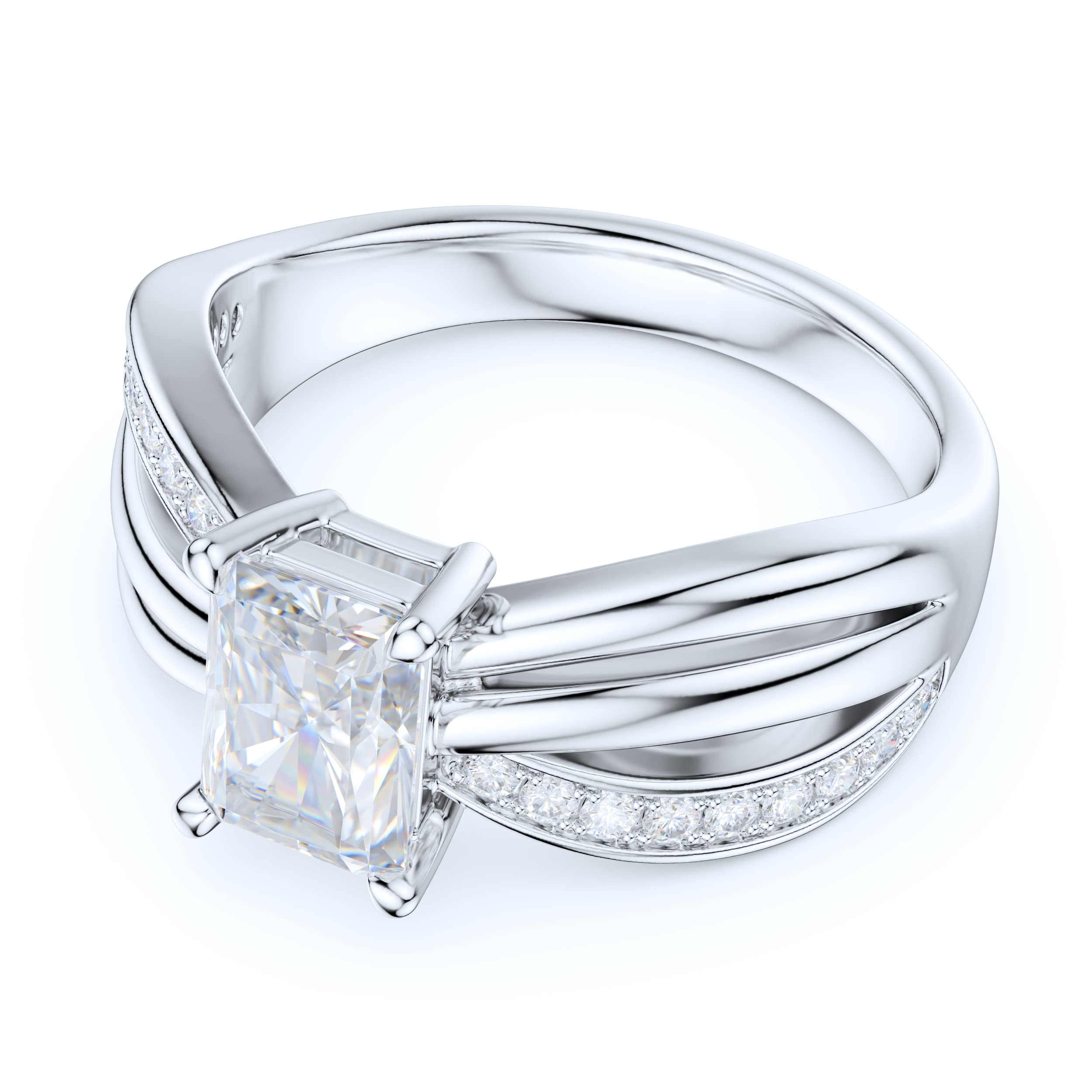 PRSTANI Sterling Silver Ribbon Bowknot Infinity Simulated Emerald Cut Diamond Engagement Ring Cross Twisted Knot Promise Ring (10)