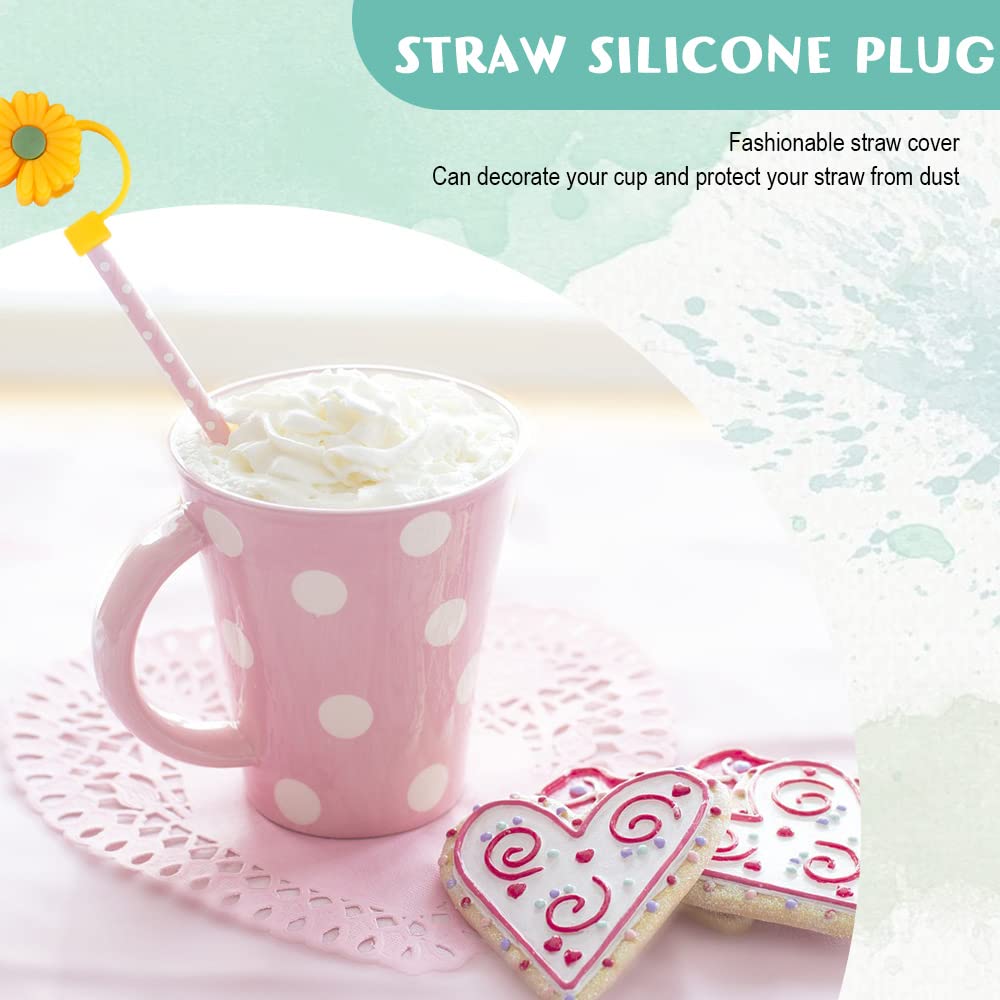 Silicone Straw Tips Cover for 8mm Drinking Straws,6 Pcs Reusable Straw Covers Cap,Lovely Fruit Straw Plug Dust-Proof Caps Straw Tips Lids Home Kitchen Use(6pcs-Style B)