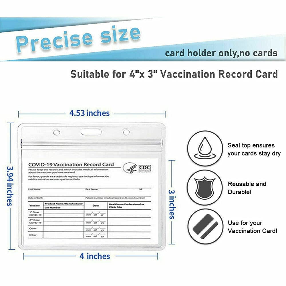 qlofy 2pcs Clear Plastic PVC CDC Record Card Protector 4x3 inch Vax Card Holder Horizontal Badge ID Card Name Case Waterproof